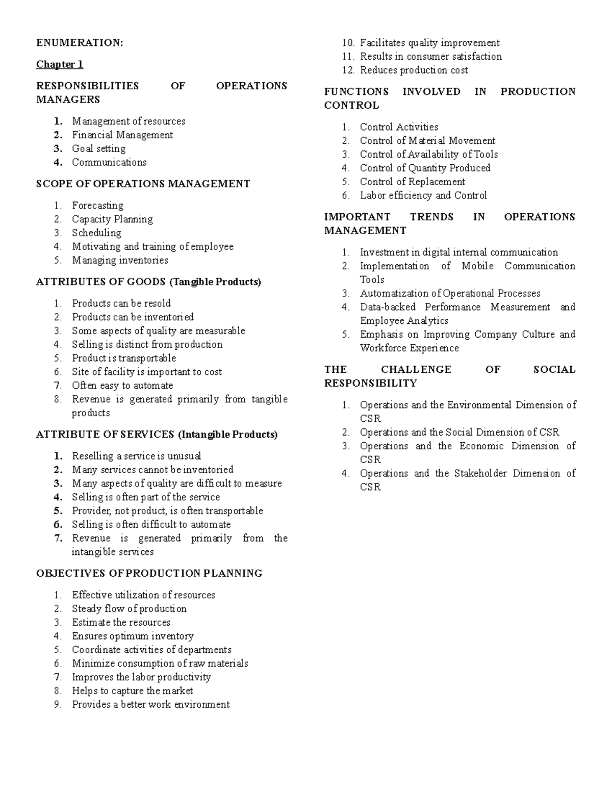Operations Management 2 - lecture - ENUMERATION: Chapter 1 ...