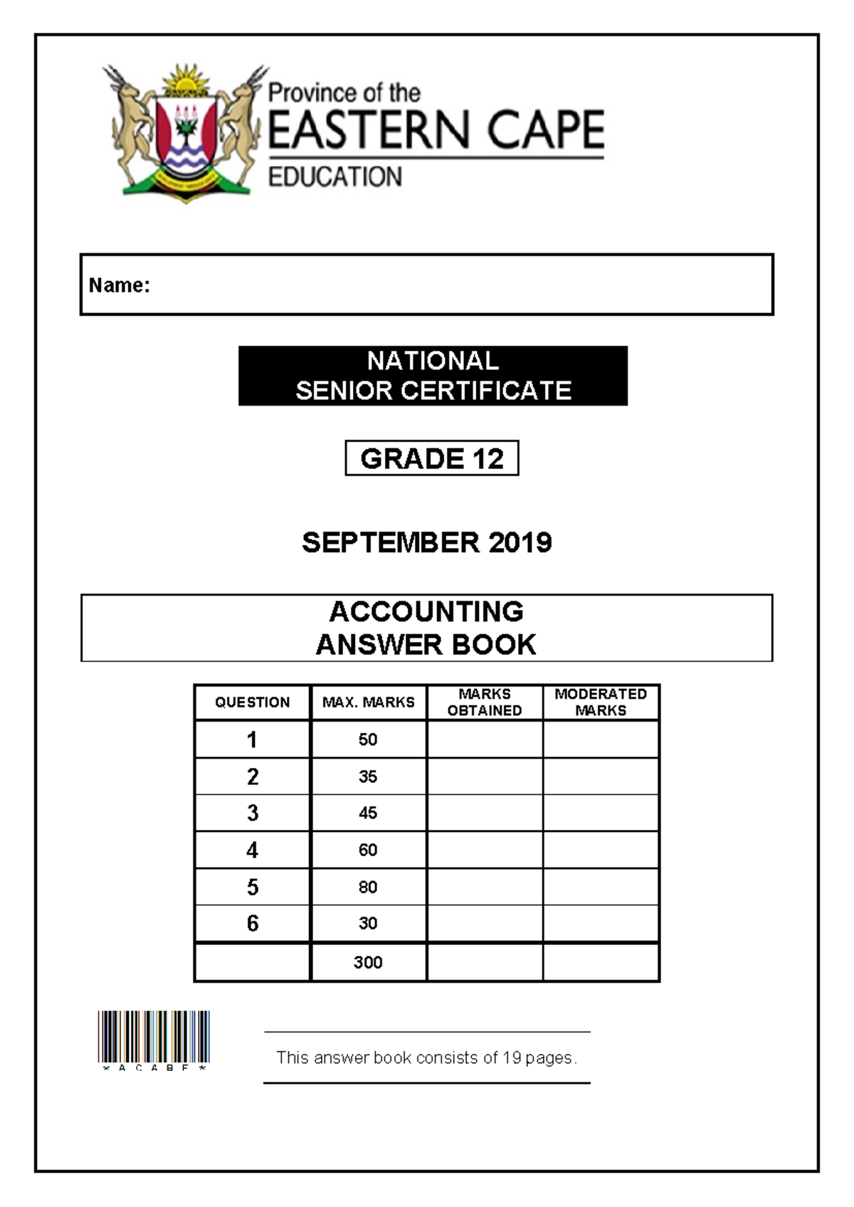 Accounting GR12 Answer BOOK SEPT 2019 English - Name: NATIONAL SENIOR ...
