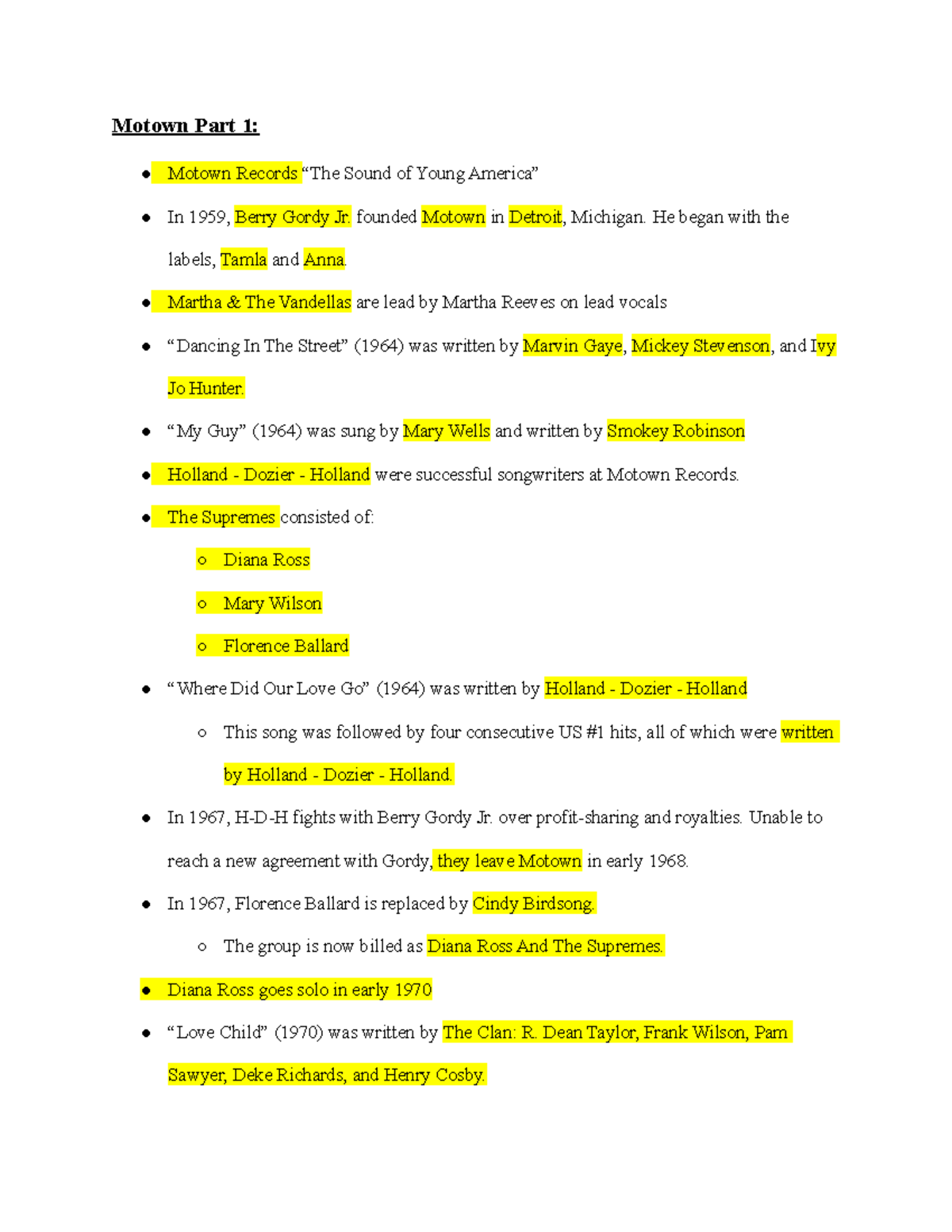 Exam 3 study guide - Motown Part 1: Motown Records “The Sound of Young ...