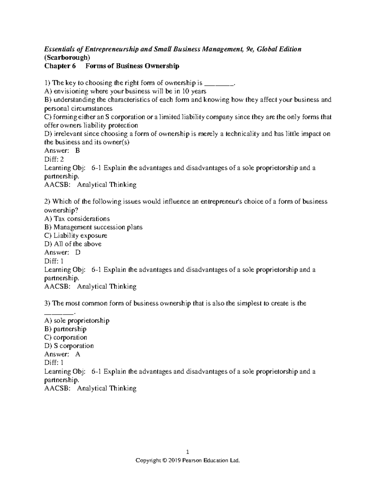 Chapter 6 Q Bank - quesion bank - Essentials of Entrepreneurship and ...