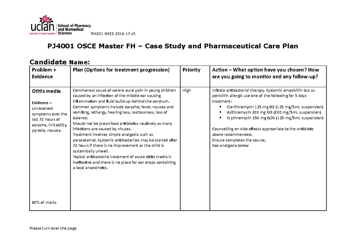 Sample/practice exam February 2018, questions and answers - PJ4001 OSCE ...
