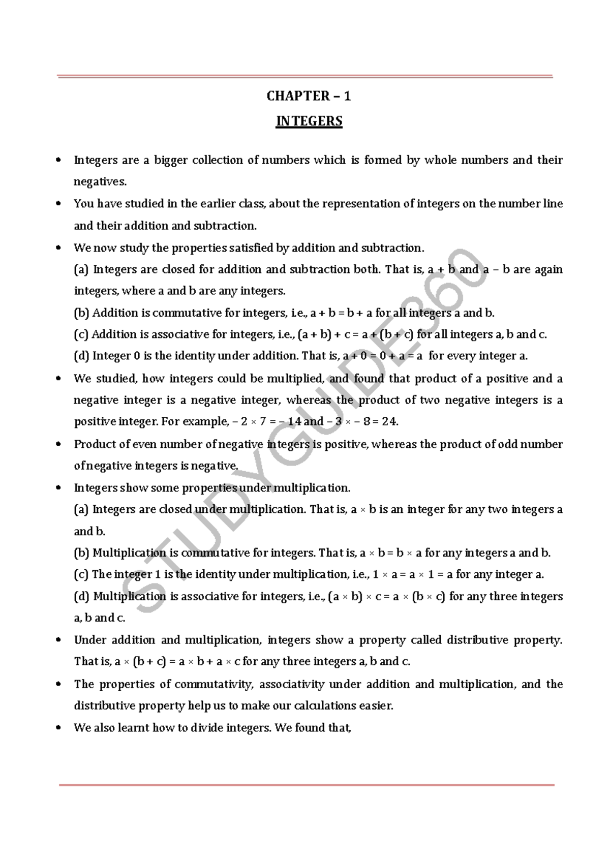 07 maths key notes ch1 integers unlocked - CHAPTER – 1 INTEGERS ...