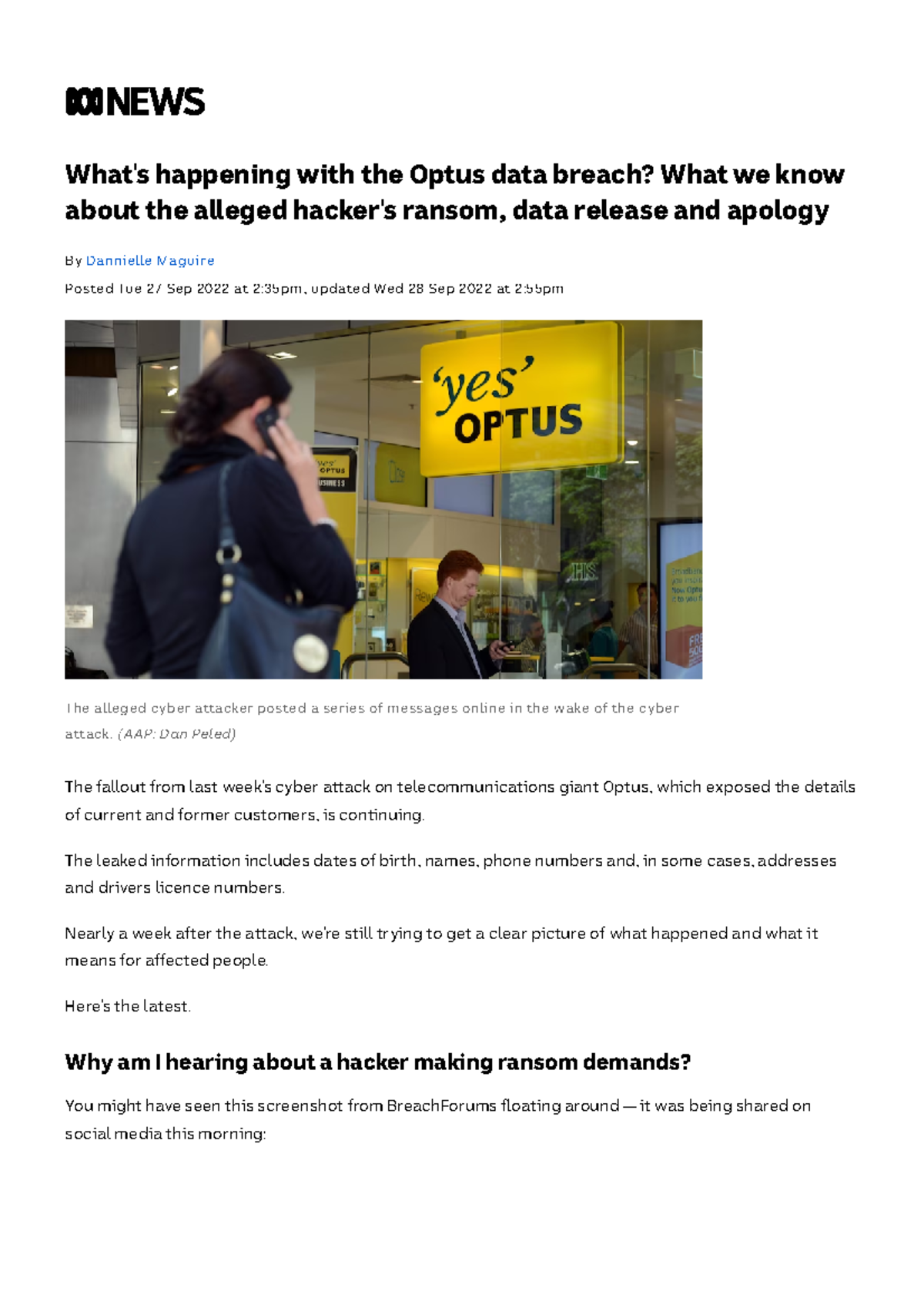 What's happening with the Optus data breach What we know about the alleged hacker's ransom, data ...