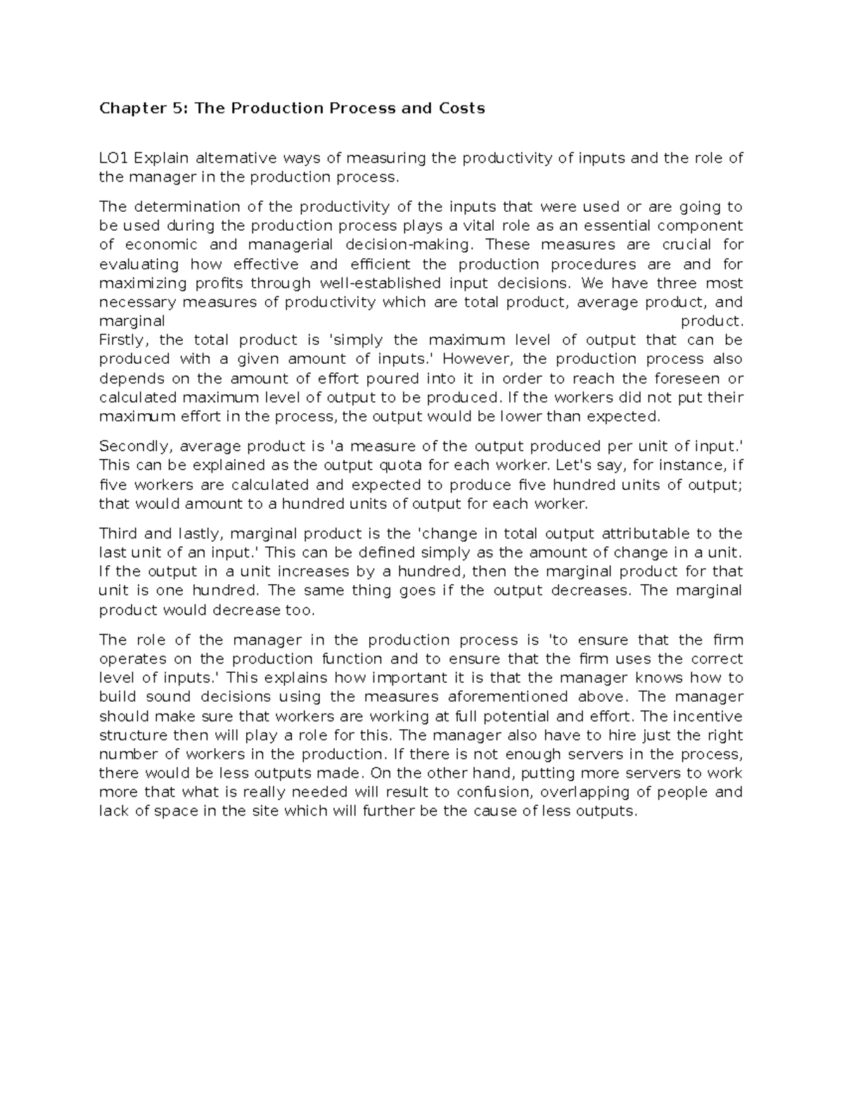 Chapter 5 The Production Process and Costs (Managerial Economics ...