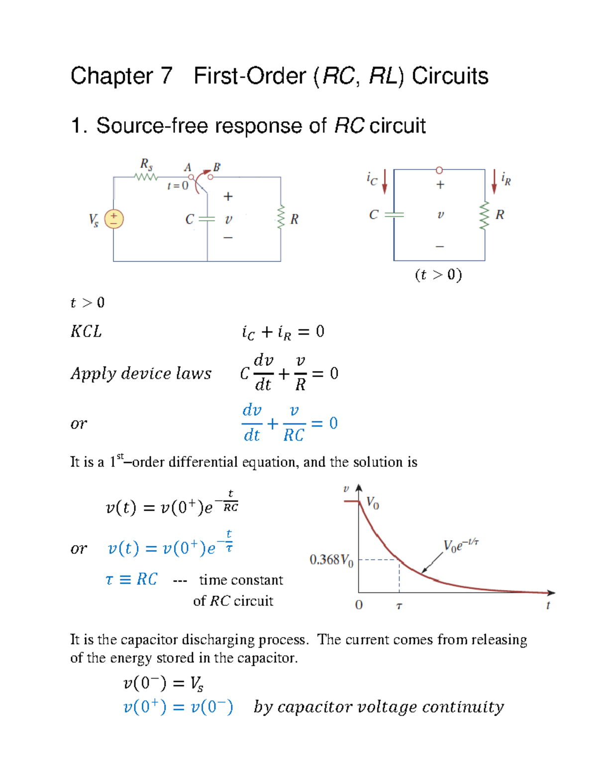 306 chapter 7 slides - Lecture notes 7 - Chapter 7 First-Order (RC, RL ...