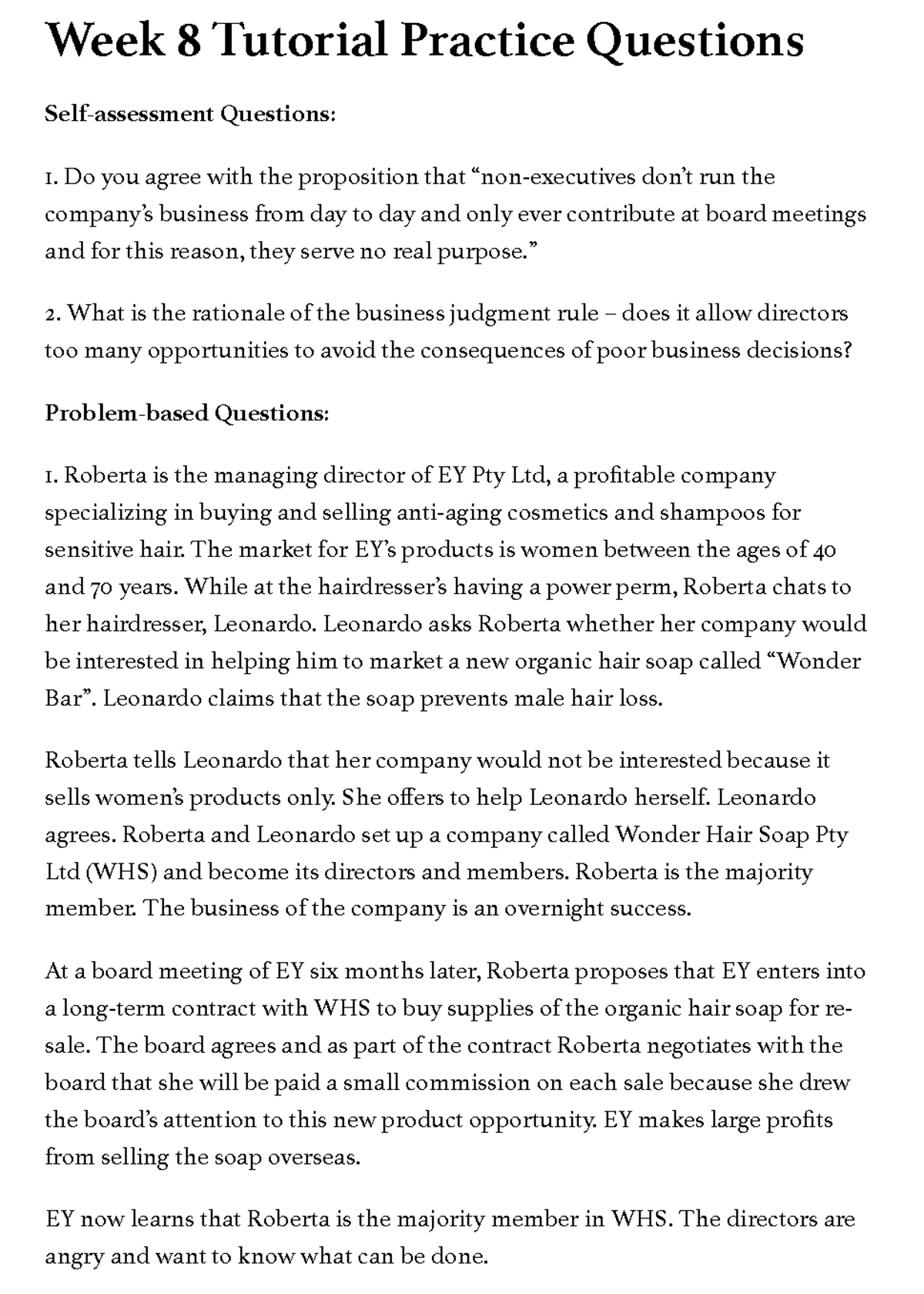 Week 8 Tutorial Practice Questions - Week 8 Tutorial Practice Questions Self-assessment ...