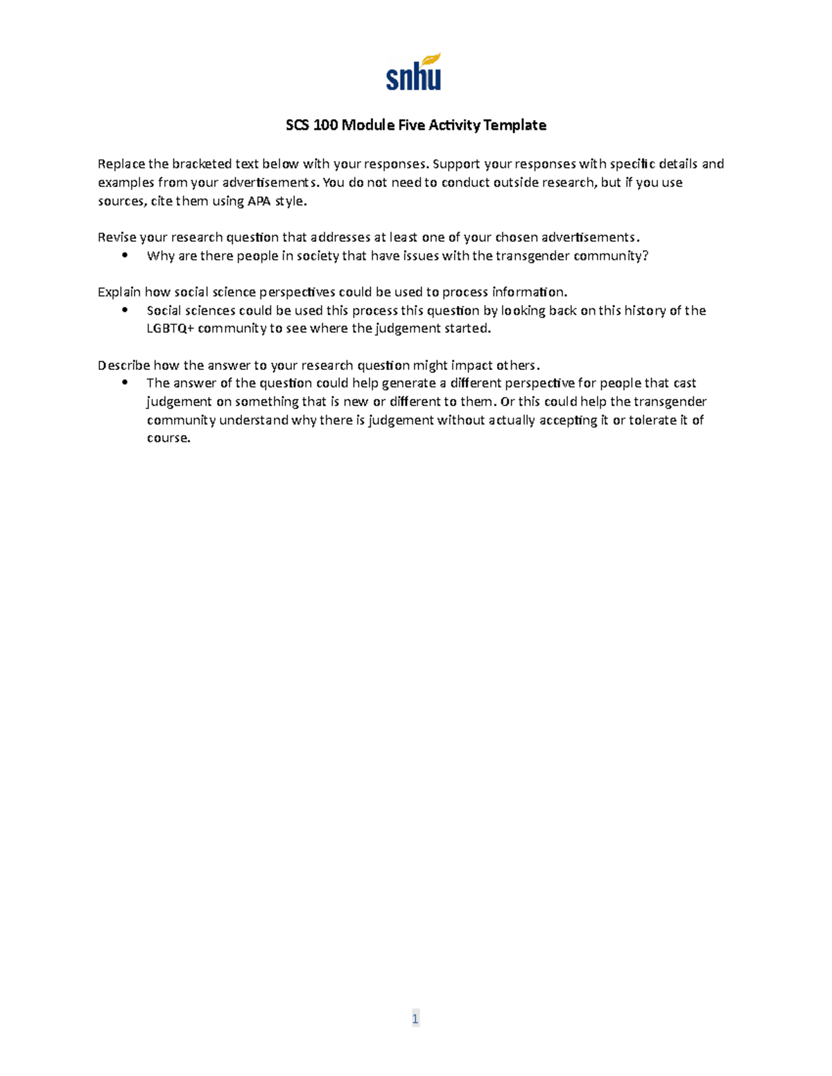 SCS 100 Module Five Activity Template - SCS100 - SNHU - Studocu