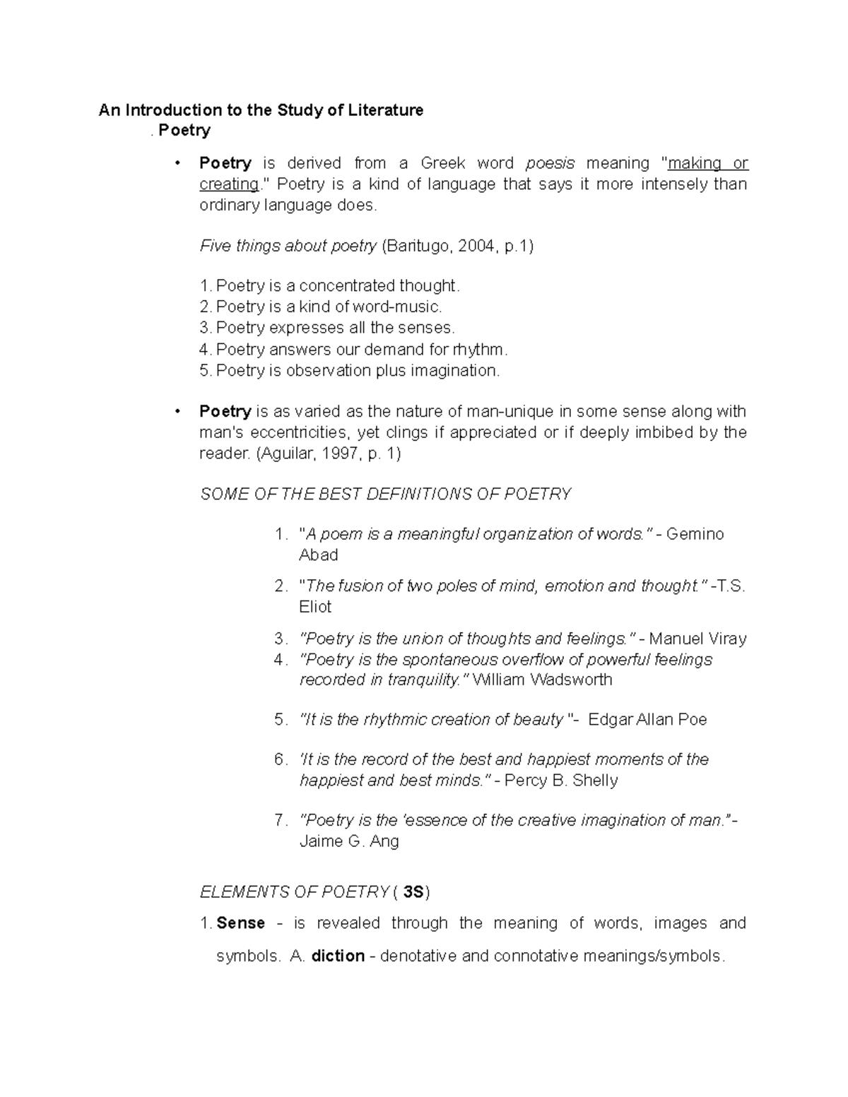 An Introduction to the Study of Literature - Poetry Poetry is derived ...