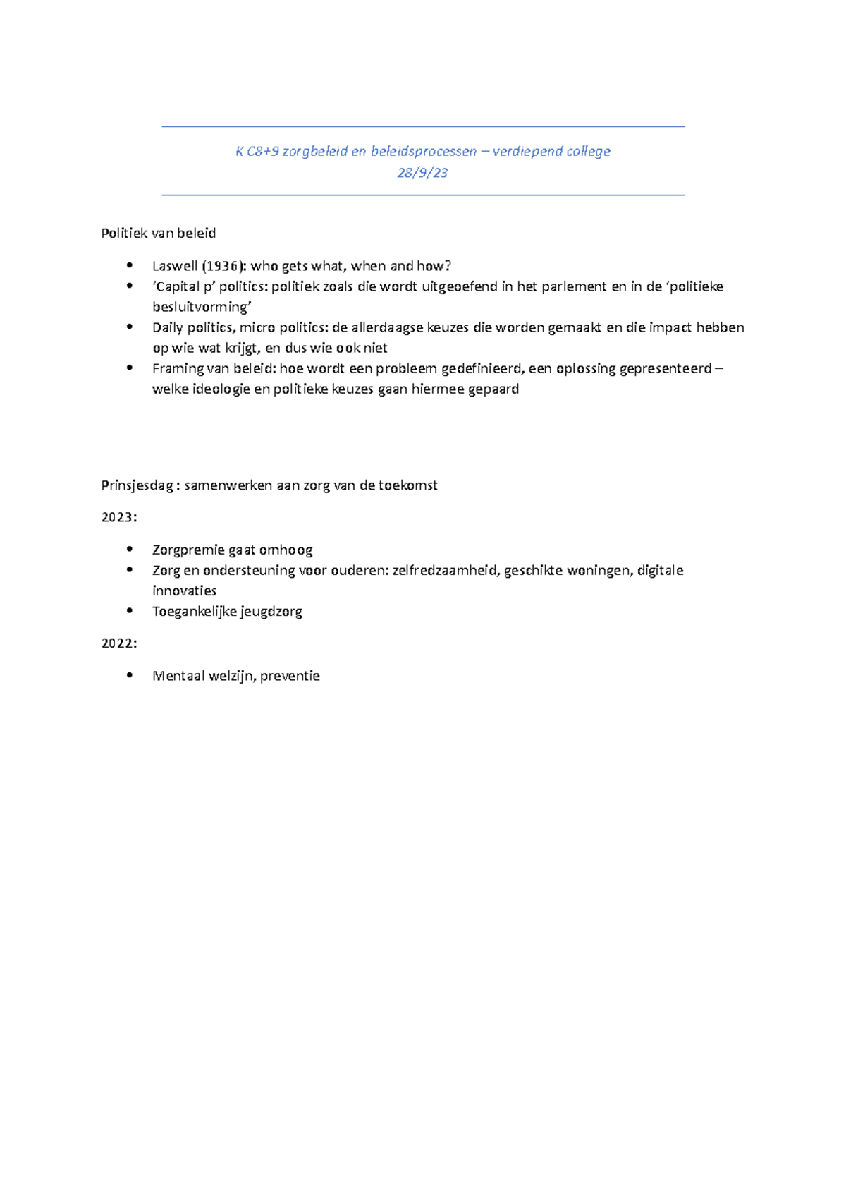 K C8+9 zorgbeleid en beleidsprocessen - Framing van beleid Kind/buur/naaste verleen je ...