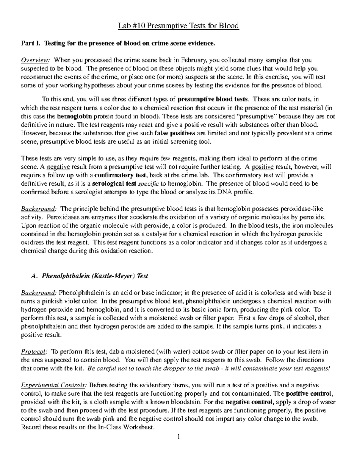 Protocol Presumptive Tests of Blood, Blood Typing and Blood Spatter ...