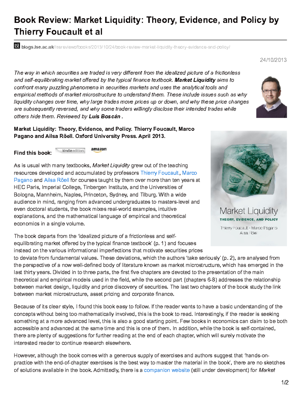 Book Review Market Liquidity - 24/10/ Book Review: Market Liquidity ...