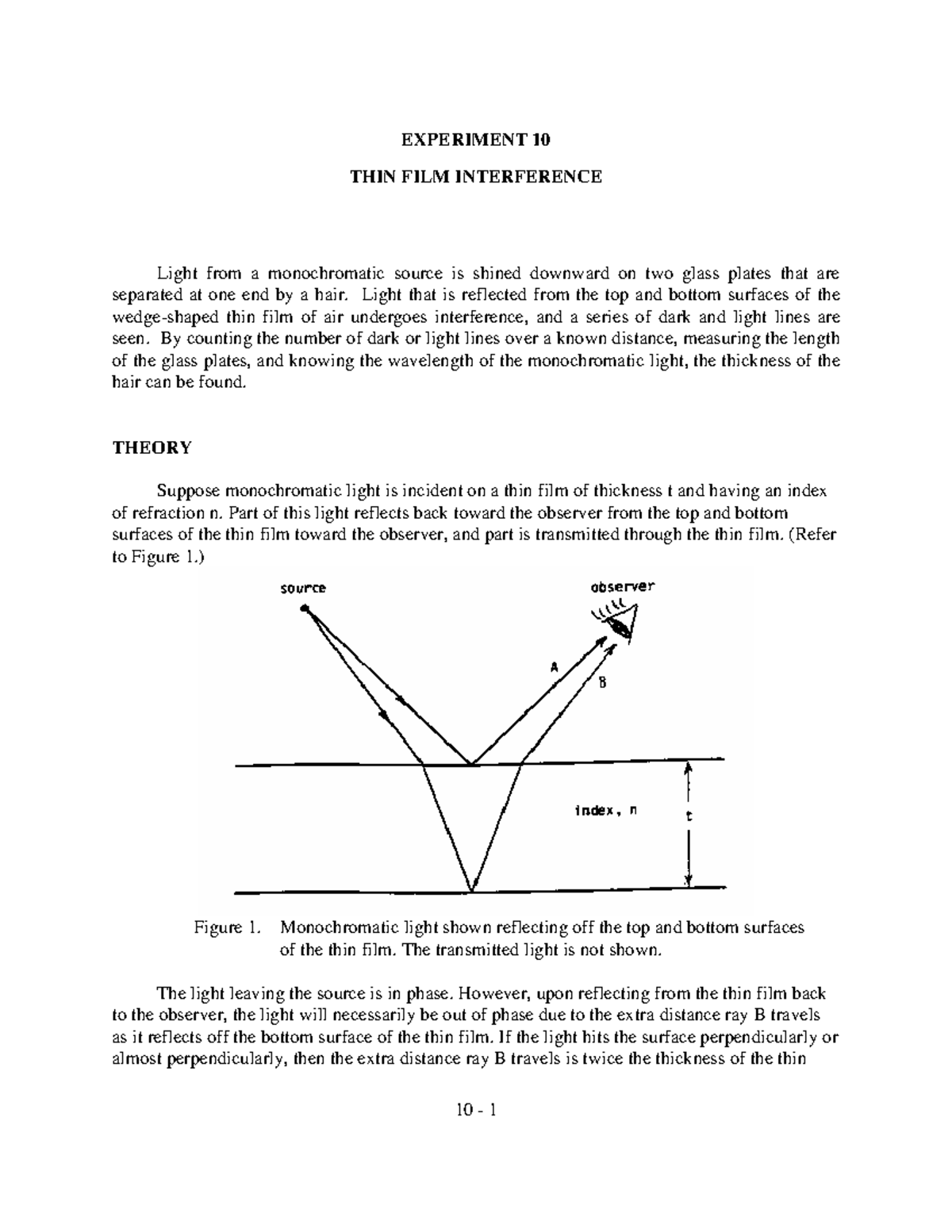 Phys 23 T10 Thin film interference - EXPERIMENT 10 THIN FILM ...