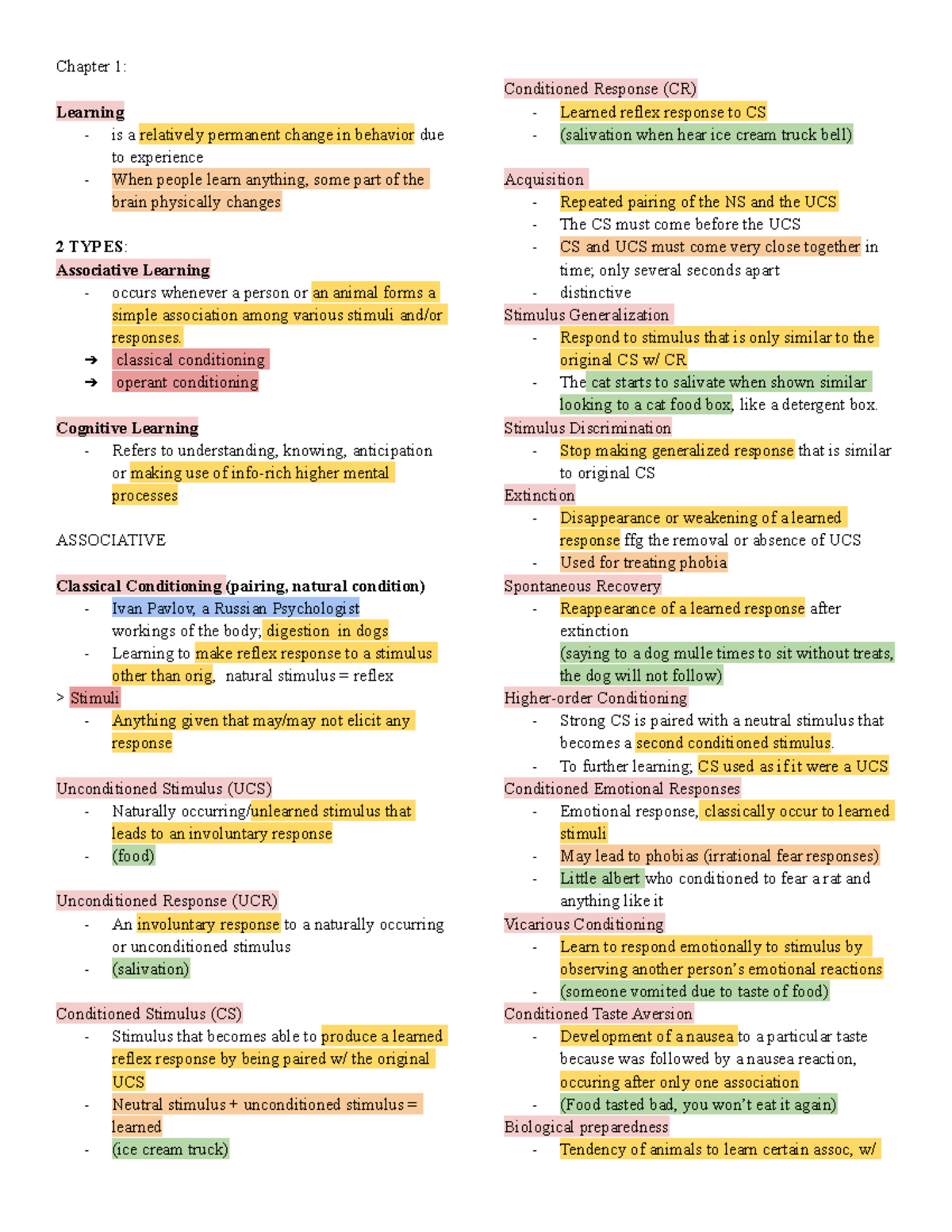 Psych- Midterm - Chapter 1: Learning - is a relatively permanent change in behavior due to - Studocu