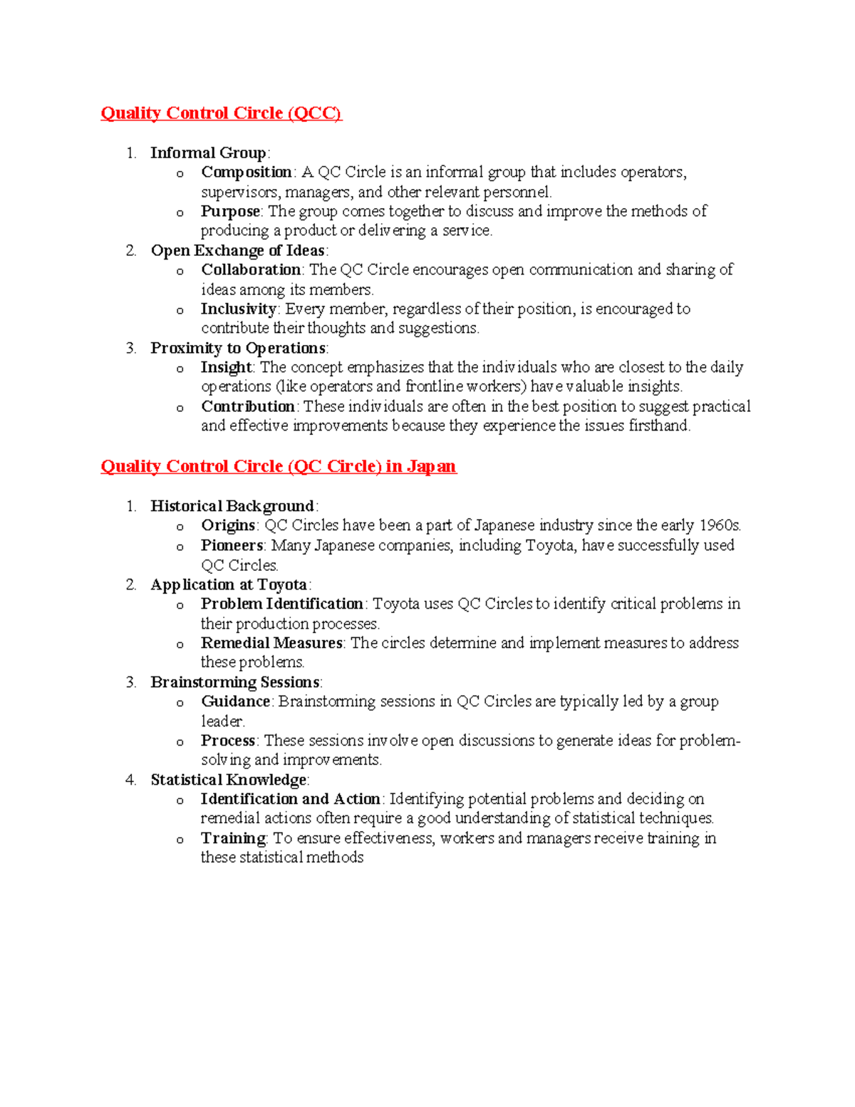 Quality Control Circle Note - Quality Control Circle (QCC) Informal ...