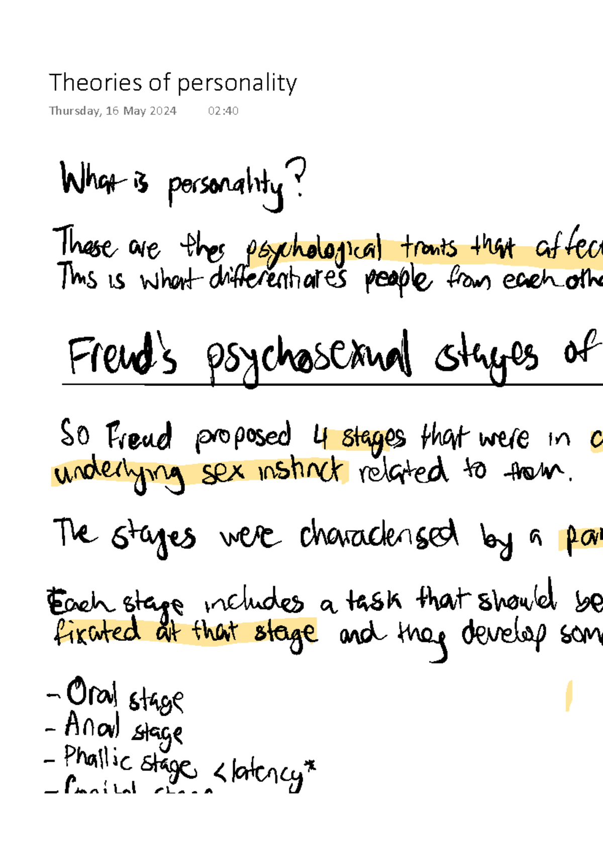 Theories of personality: Sigmund Freud, Erik Erikson - PHIL1003 ...