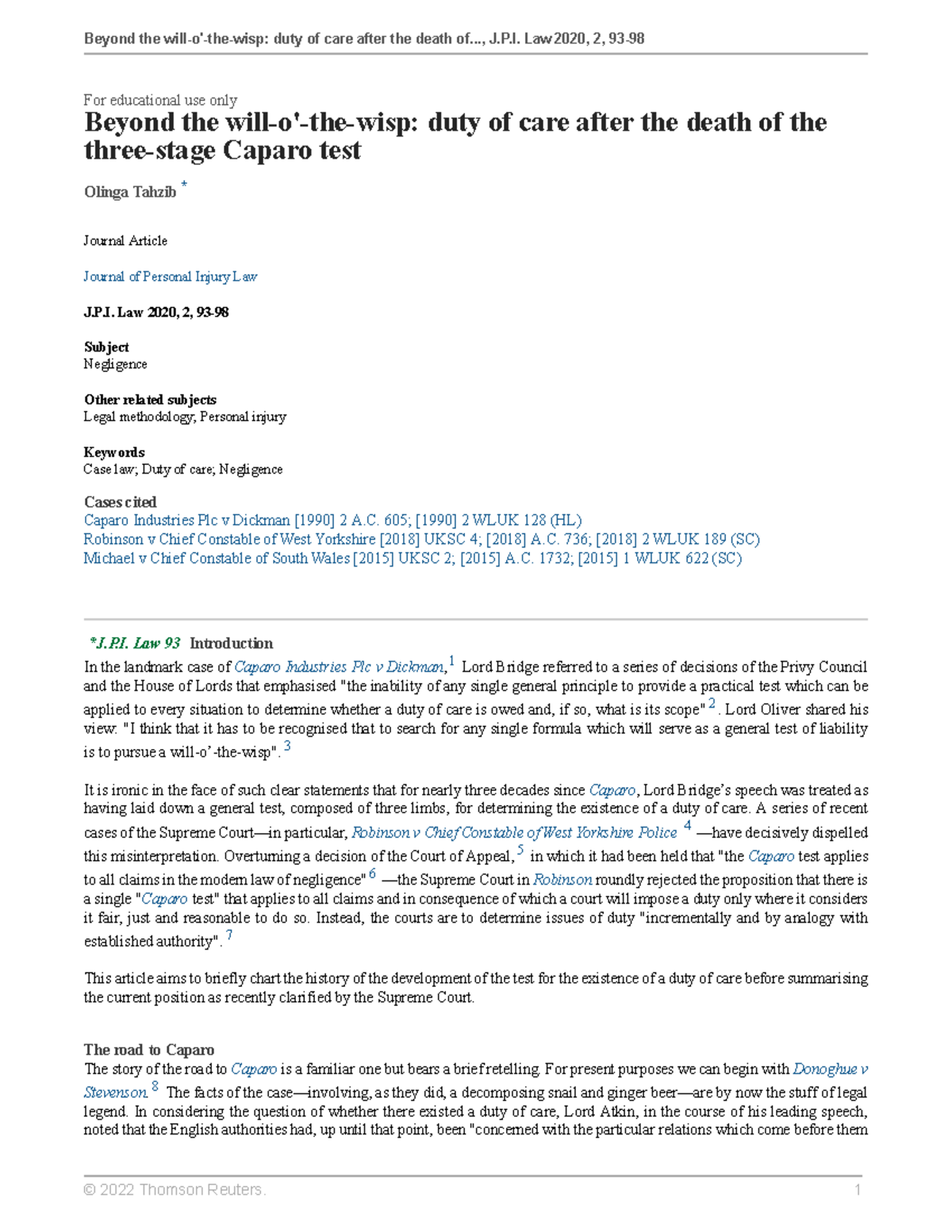 Beyond the will-o-the-wisp duty of care after the death of the three ...