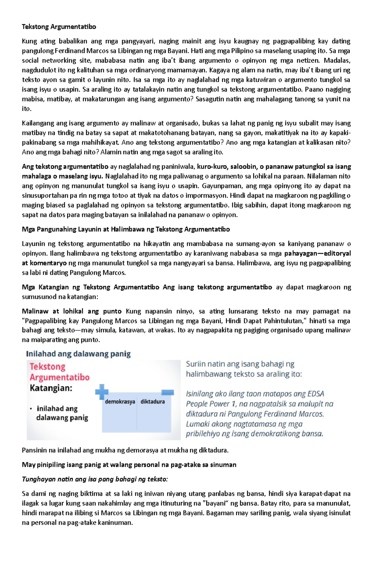 Tekstong Argumentatibo - Tekstong Argumentatibo Kung ating babalikan ...