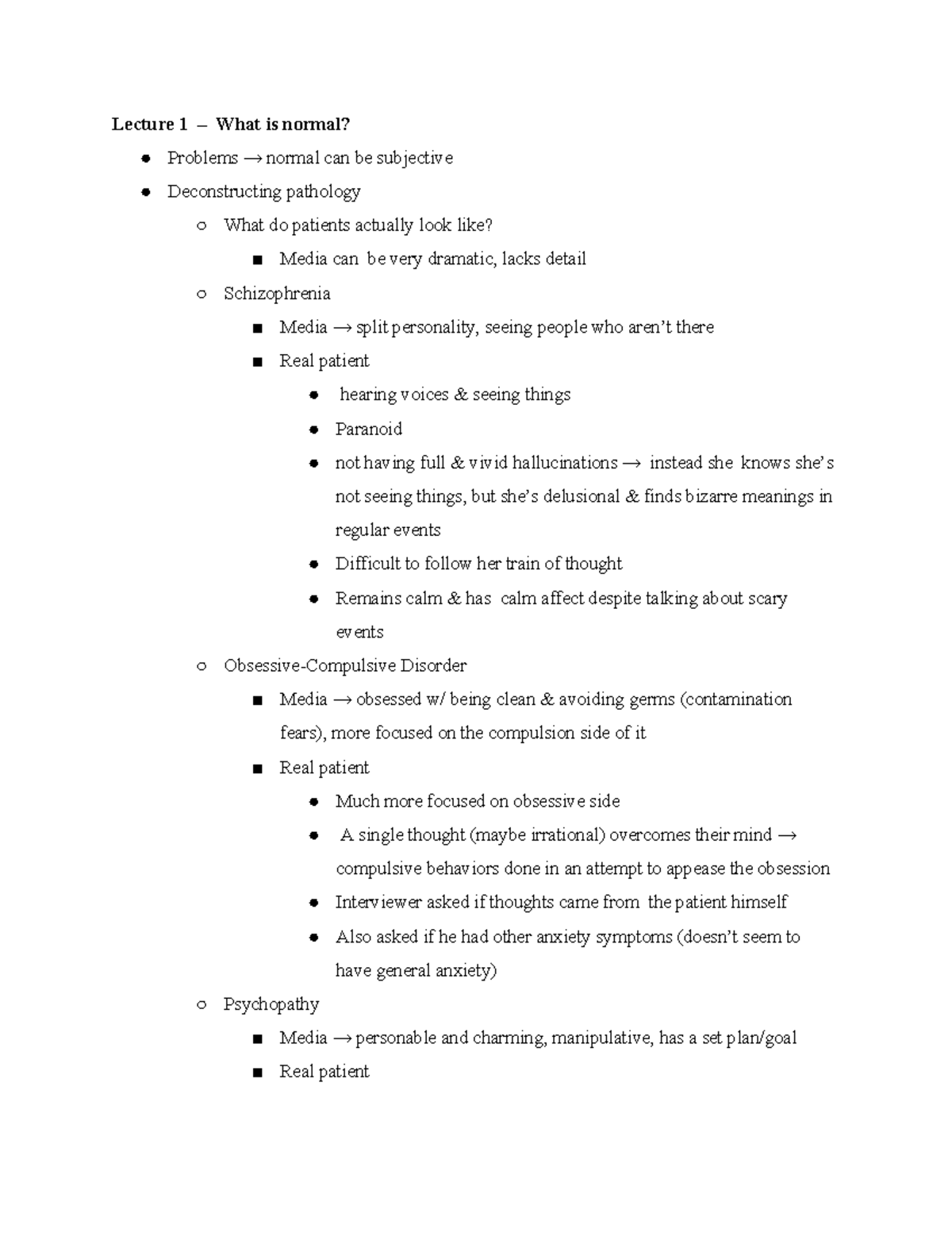 Adult Abnormal Behavior unit 1 - Lecture 1 – What is normal? Problems → ...