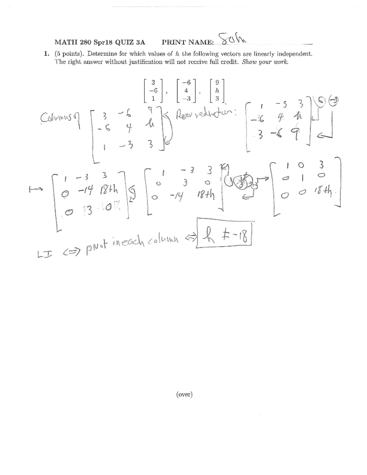 Math 280 Quiz 03 solutions Spring 2018 - r MATH 280 Spr18 QUIZ 3A PRINT ...