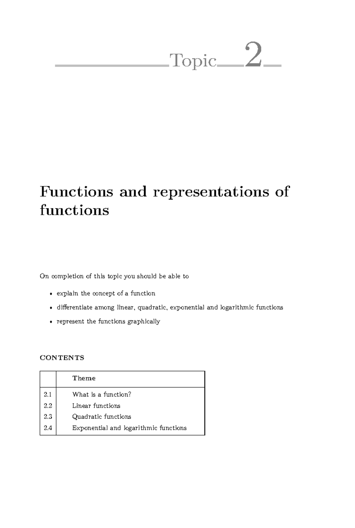 Topic 2 - notes - Topic 2 Functions and representations of functions On ...
