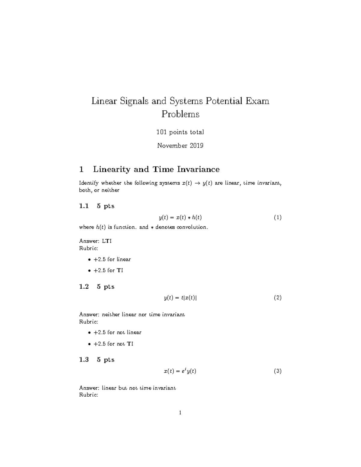 LSS Midterm Exam Fa19 - Michael I. Miller - Linear Signals and Systems ...