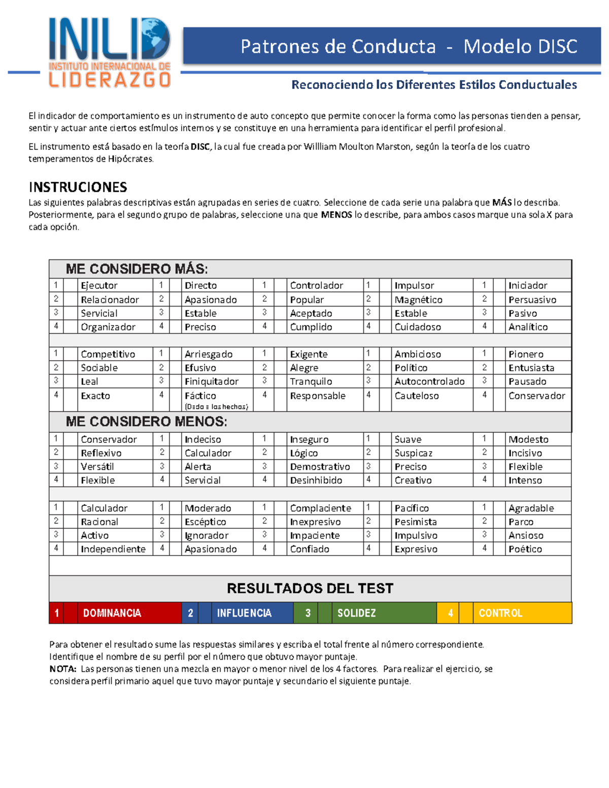 FL Doc Modelo DISC - El indicador de comportamiento es un instrumento ...