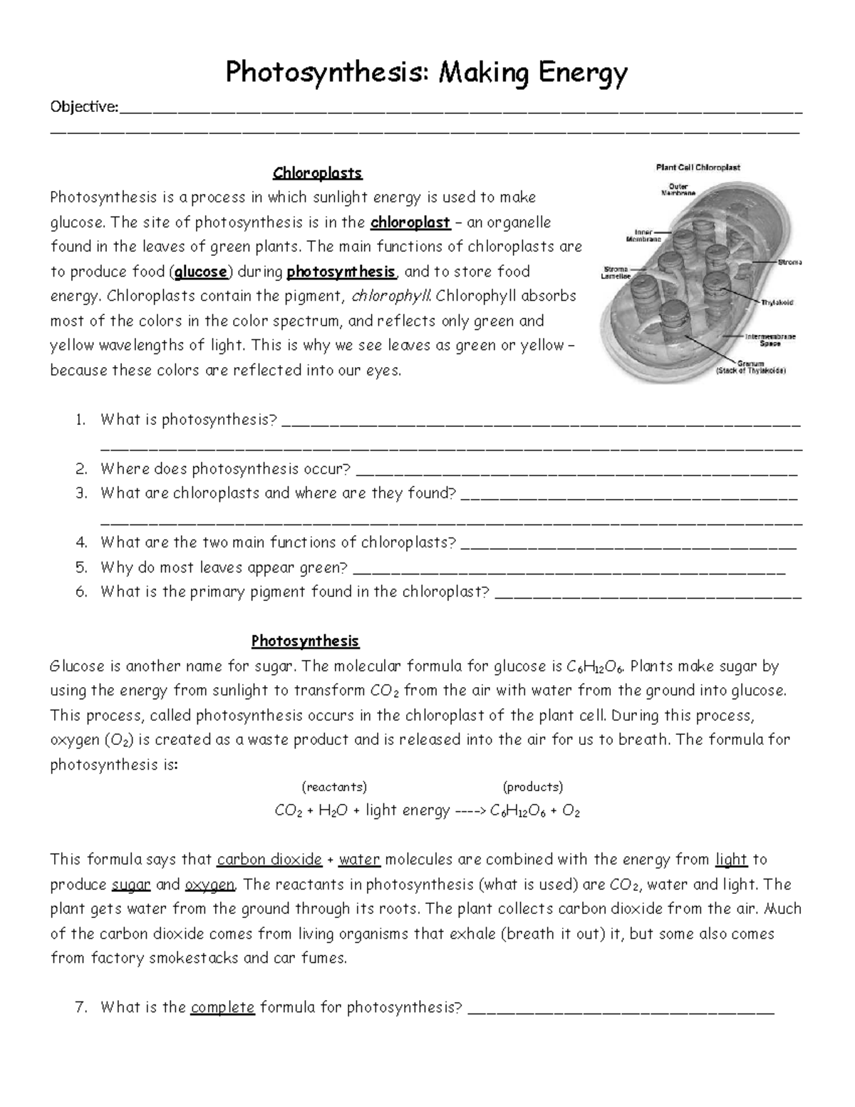 Photosynthesis-worksheet - Photosynthesis: Making Energy - Studocu