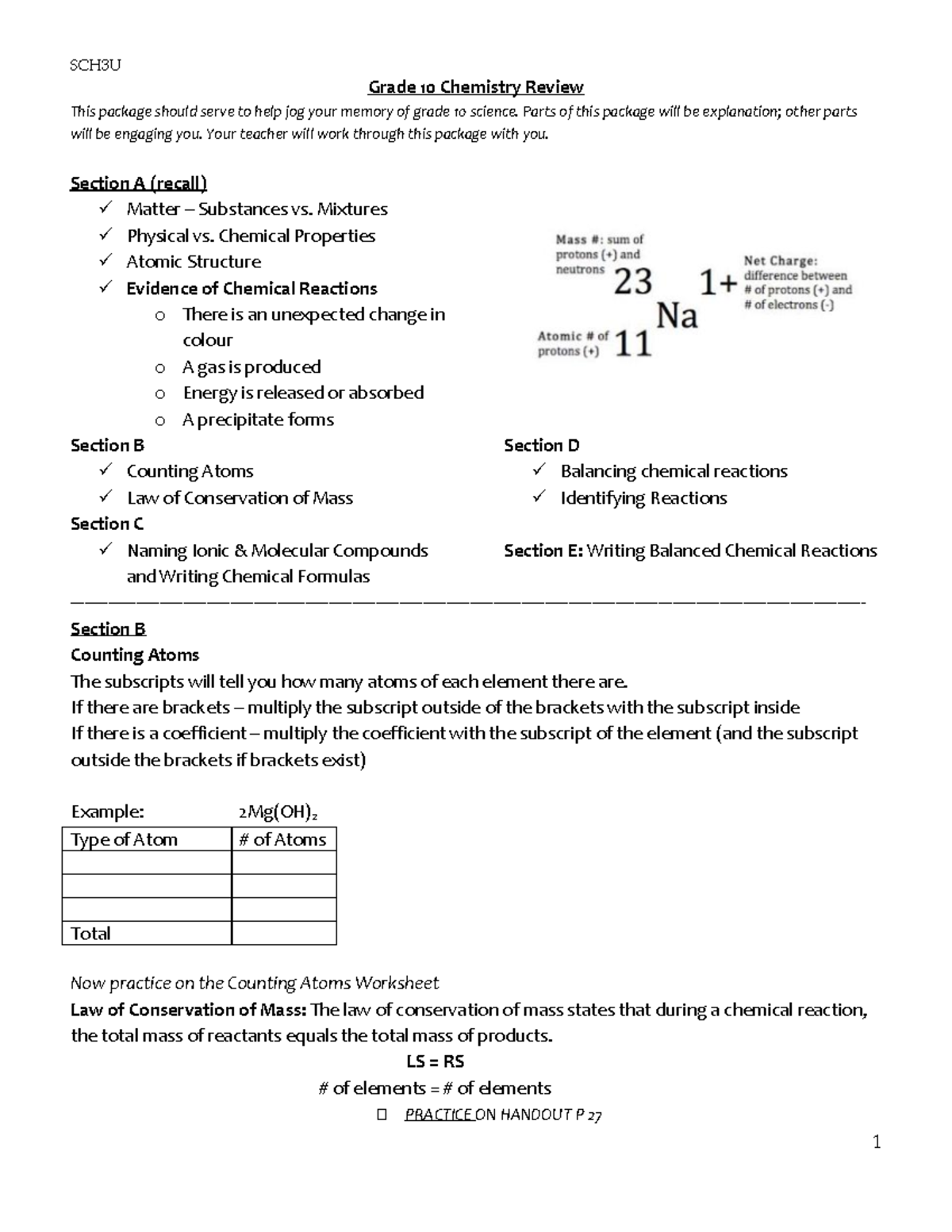 Grade 10 Chemistry Review - Grade 10 Chemistry Review This package ...
