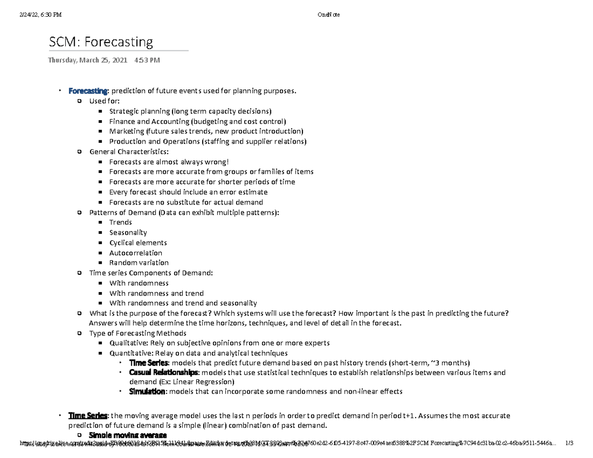 SCM Forecasting - 2/24/22, 6:30 PM OneNote - Studocu