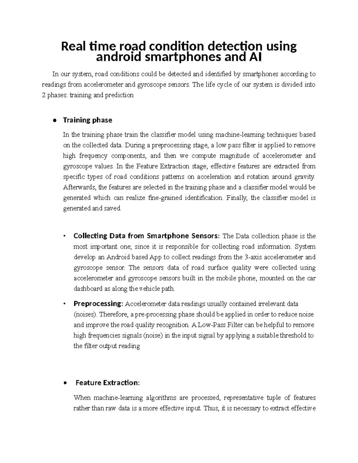 Roadsense Real Time Road Condition Detection Using Android Smartphones And Ai In Our System