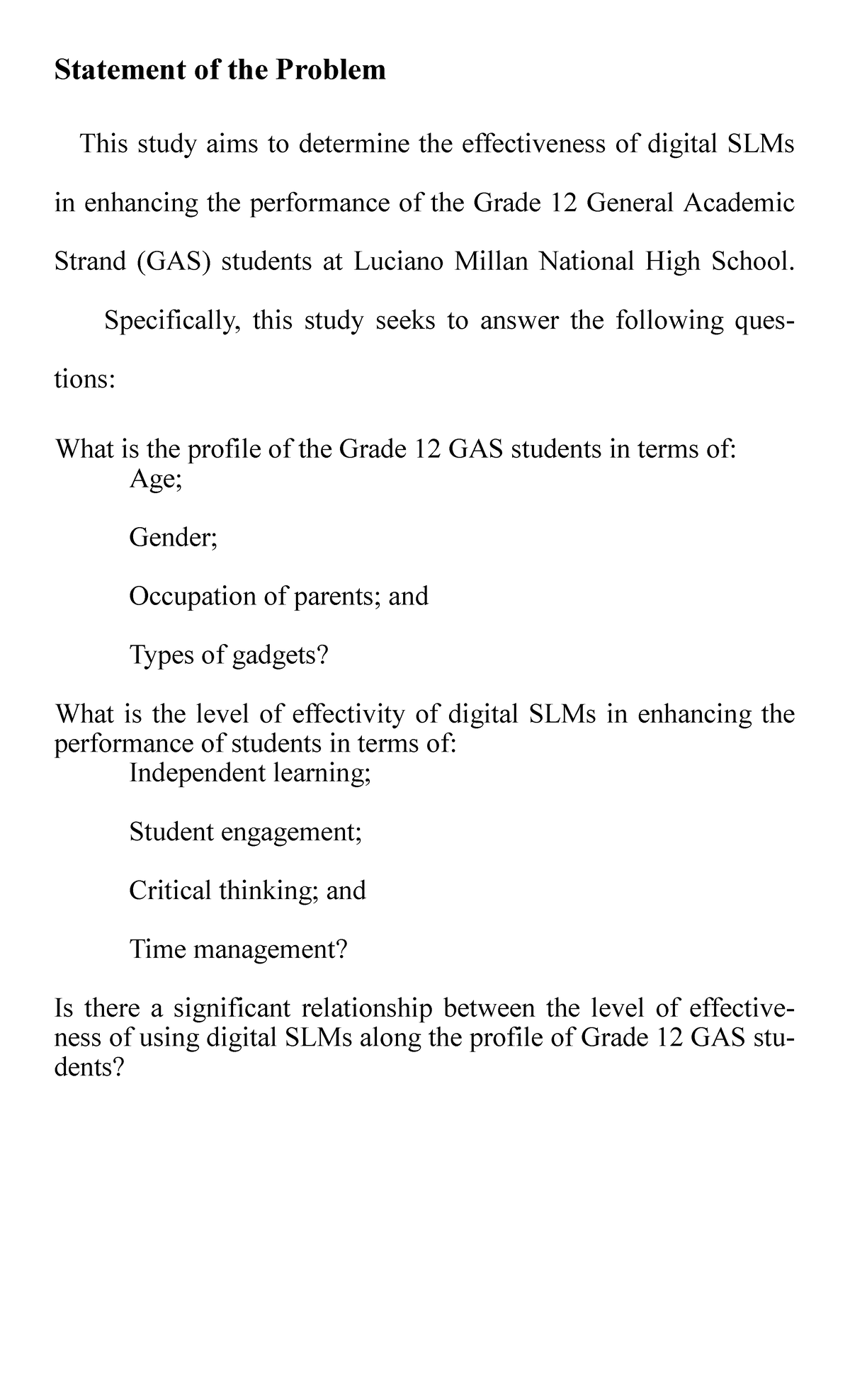 Research 2 - Statement of the Problem This study aims to determine the ...