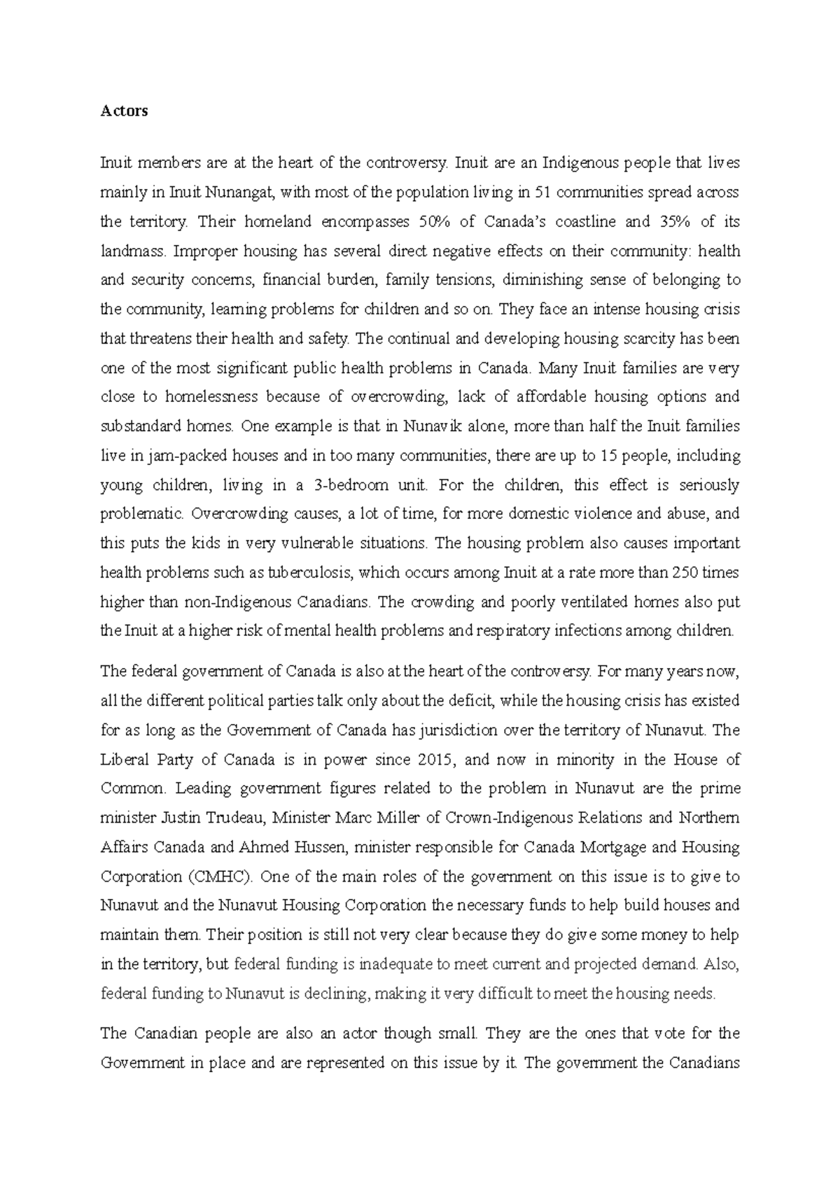 Sociological Analysis Model example on inuits - Actors Inuit members ...