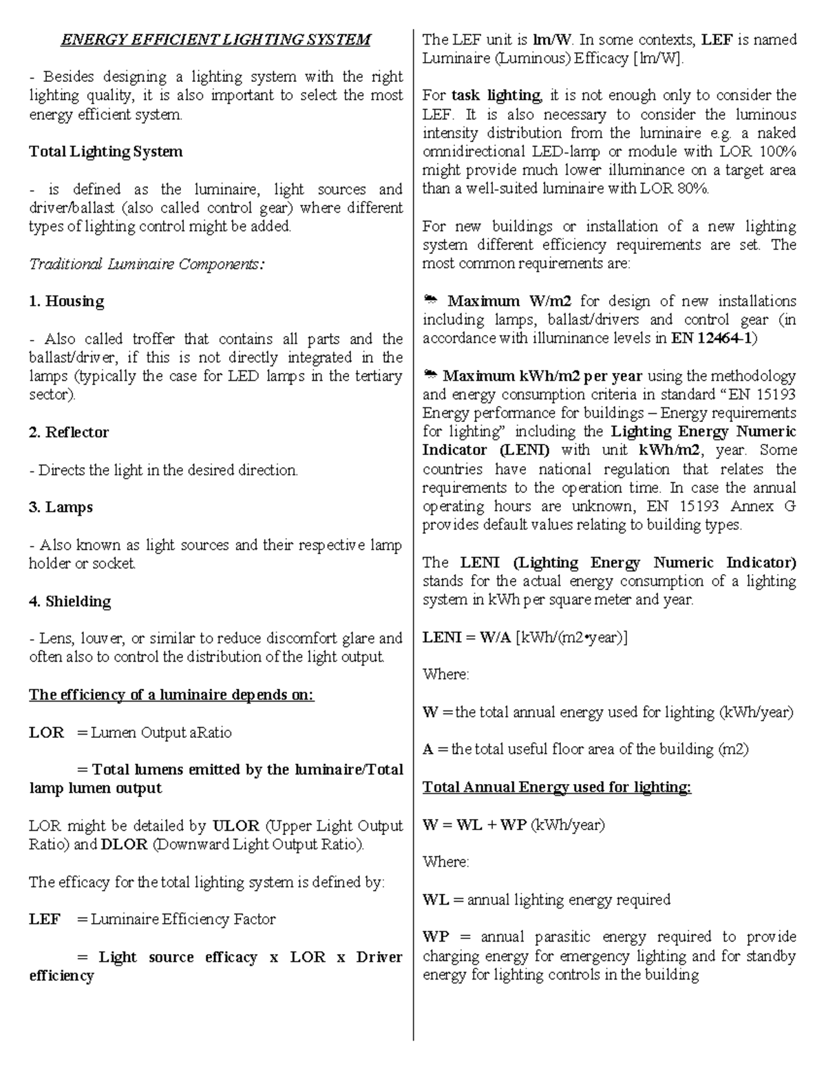 Electrical System and Illumination - ENERGY EFFICIENT LIGHTING SYSTEM ...