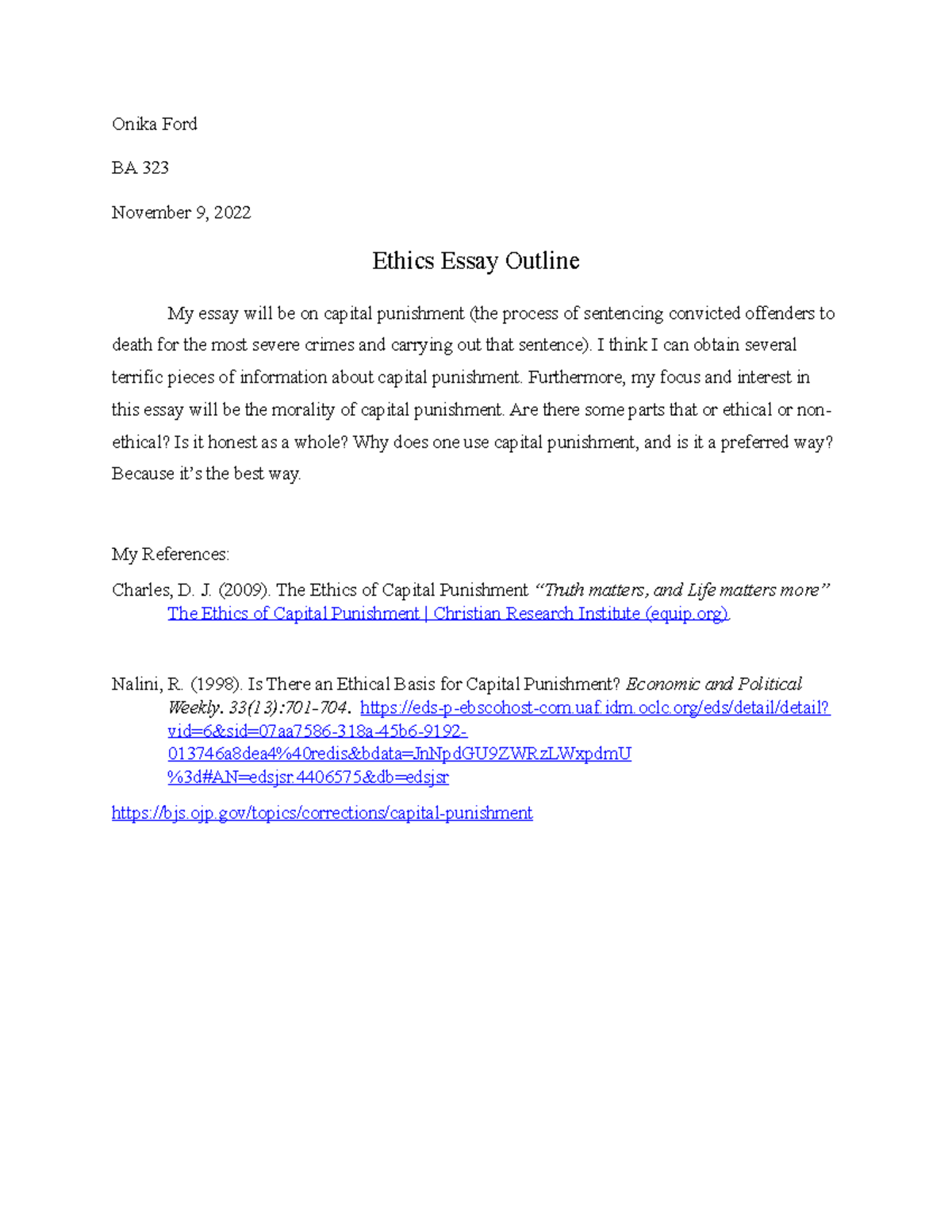 Ethics Outline (Auto Recovered) - Onika Ford BA 323 November 9, 2022 ...