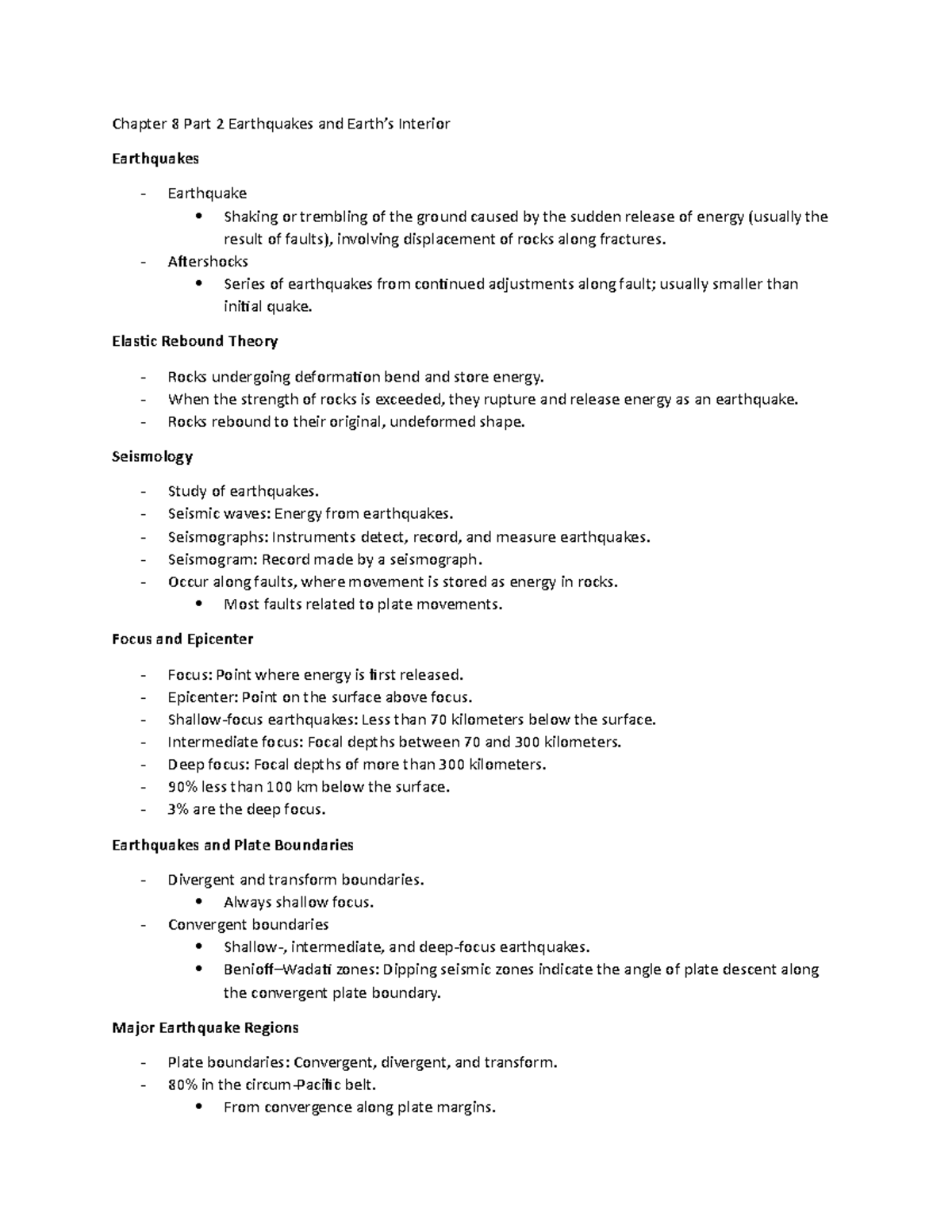 Chapter 8 Part 2 Earthquakes and Earth - Chapter 8 Part 2 Earthquakes and Earth’s Interior - Studocu