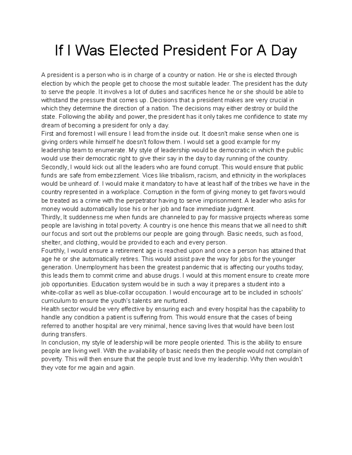 If I Was Elected President For A Day - He or she is elected through ...