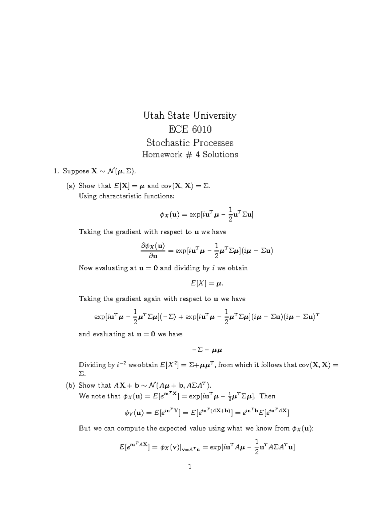 Homework 4.. solutions - Utah State University ECE 6010 Stochastic ...