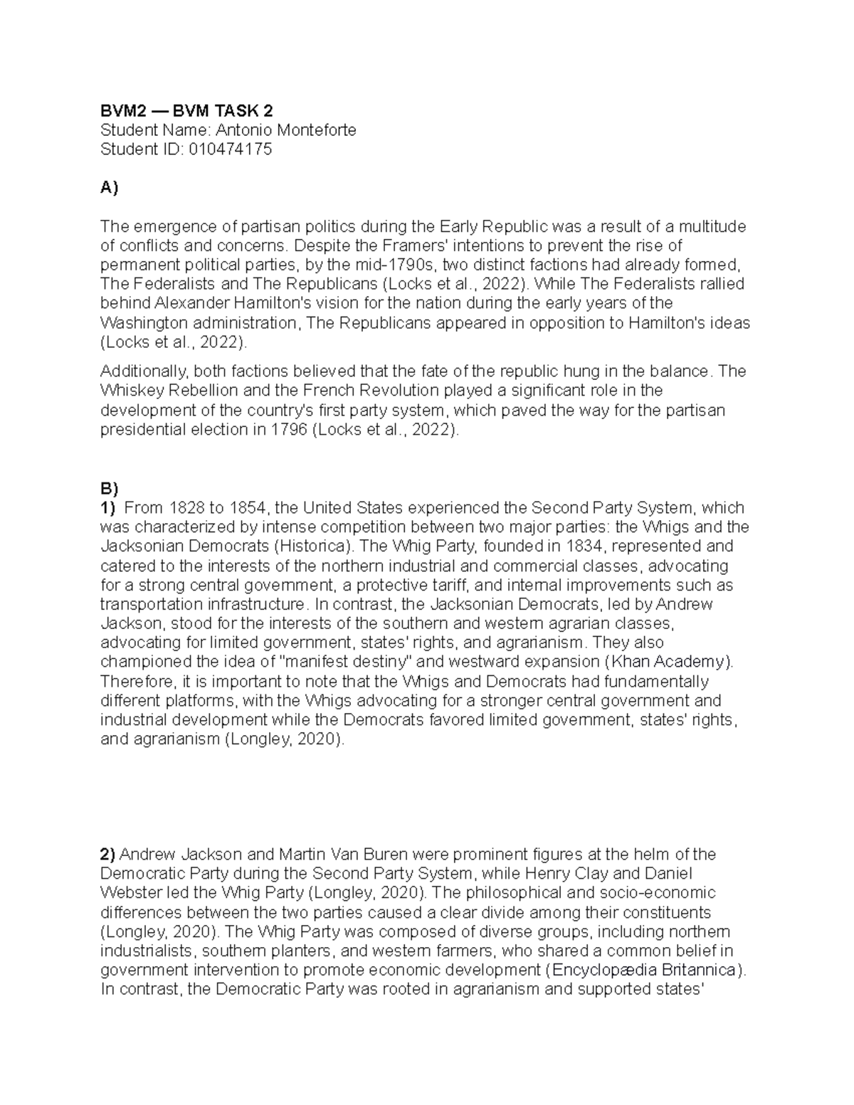 BVM TASK 2 - BVM TASK 2 - BVM2 — BVM TASK 2 Student Name: Antonio Monteforte Student ID ...