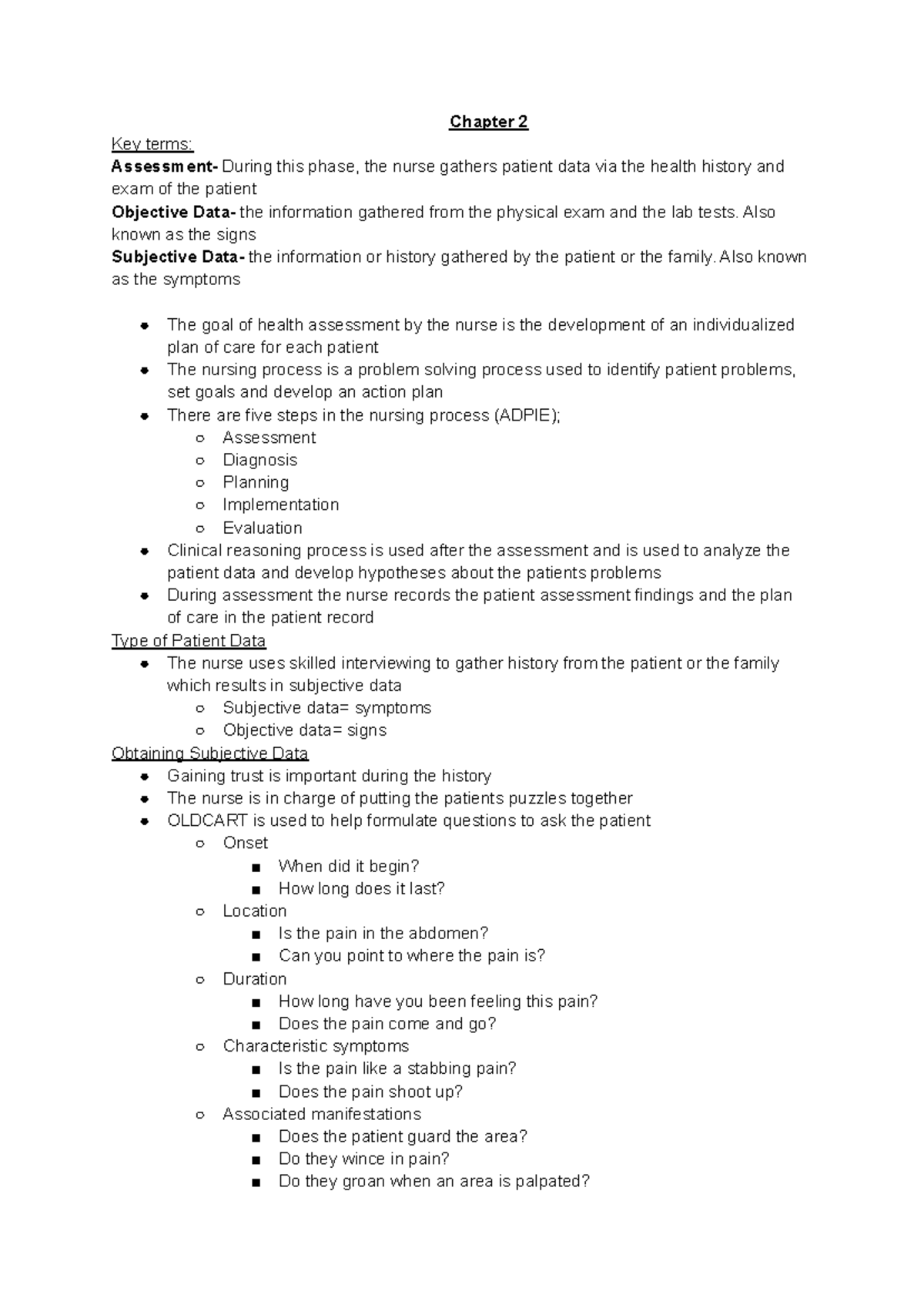 Health Assessment Textbook Notes - Chapter 2 Key terms: Assessment ...