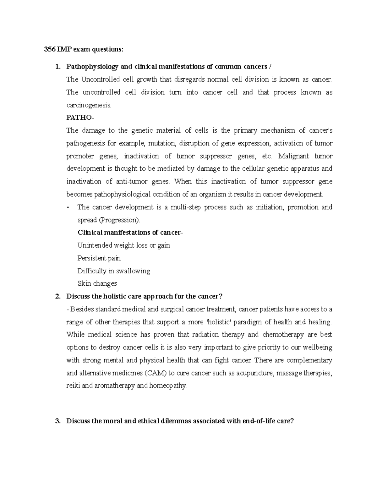 356 IMP exam questions - very useful for nursing students who are ...