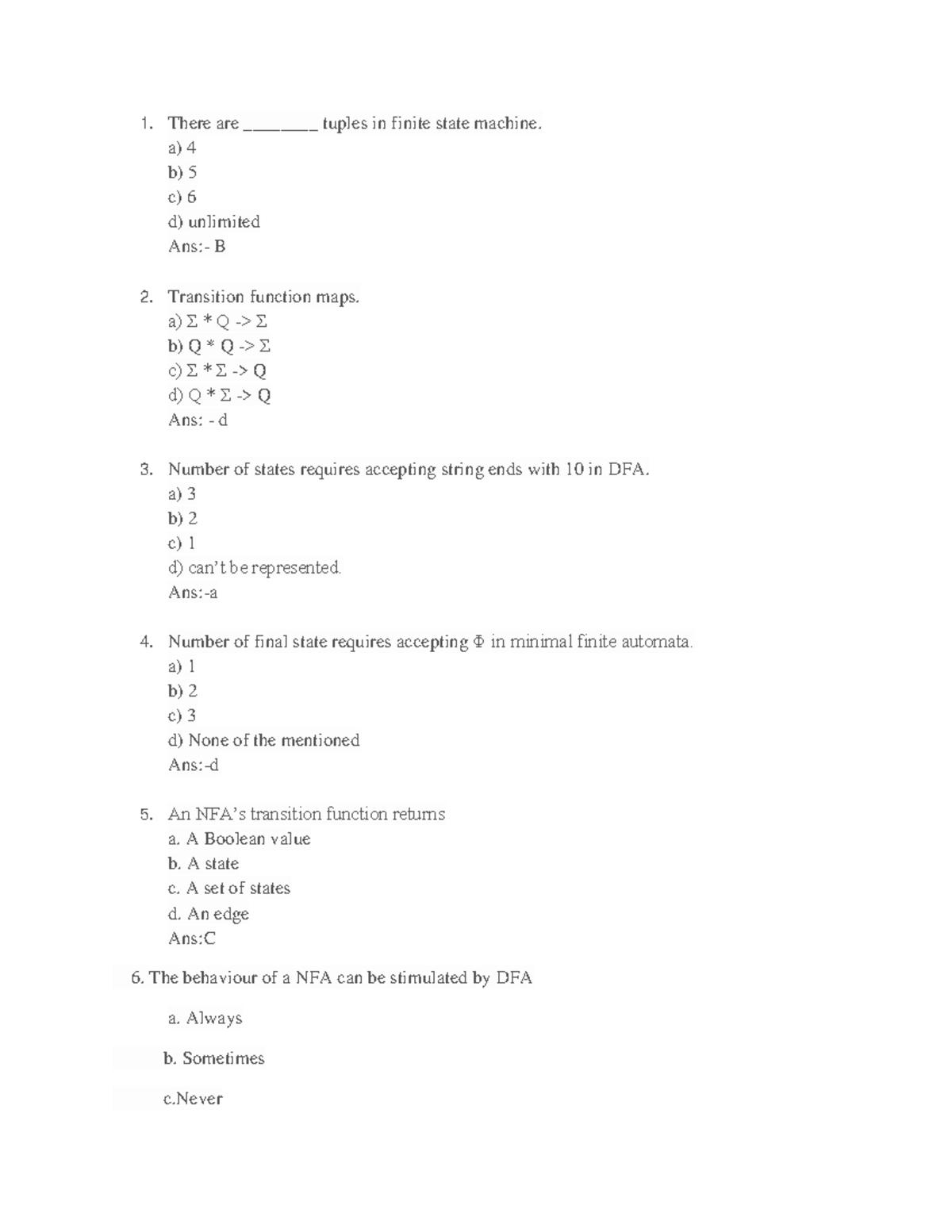 Sample MCQ Polling QUES 1.pdf - There are ________ tuples in finite state machine. a) 4 b) 5 c ...