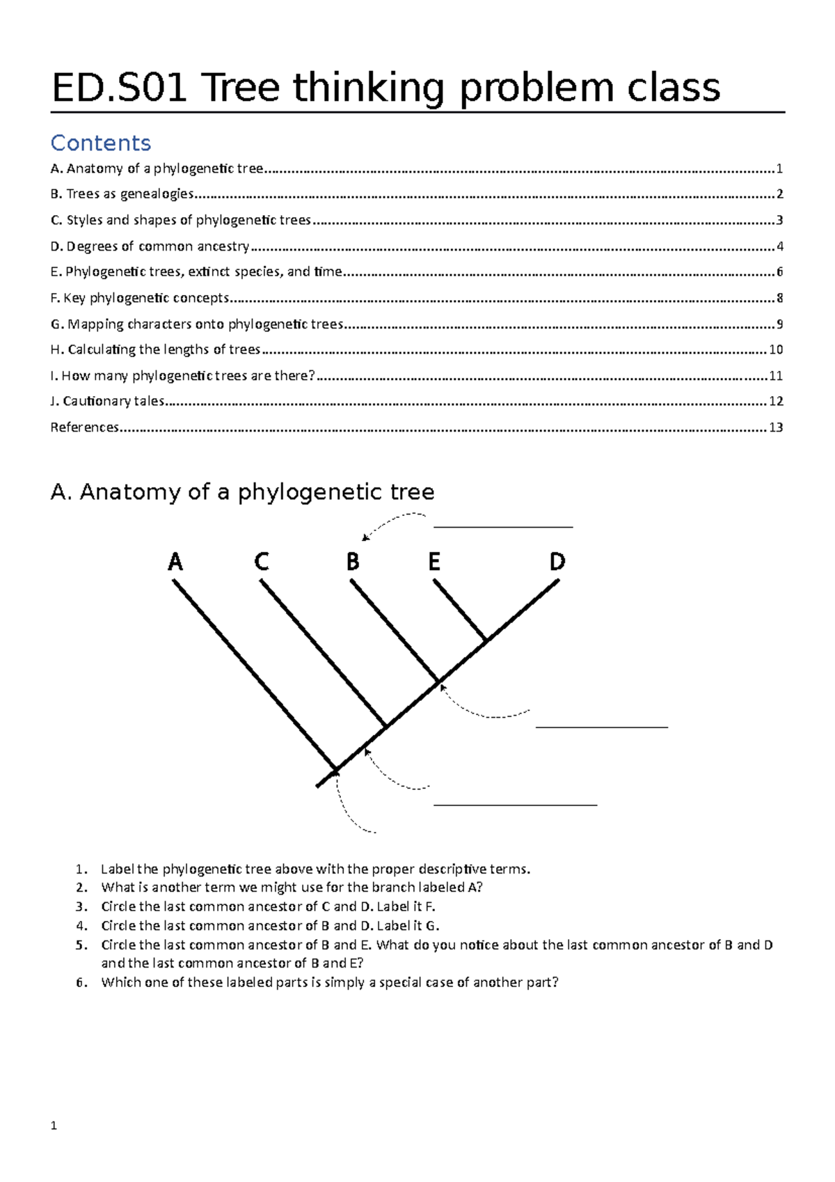 Phylogenetic tree questions - ED Tree thinking problem class Contents A ...