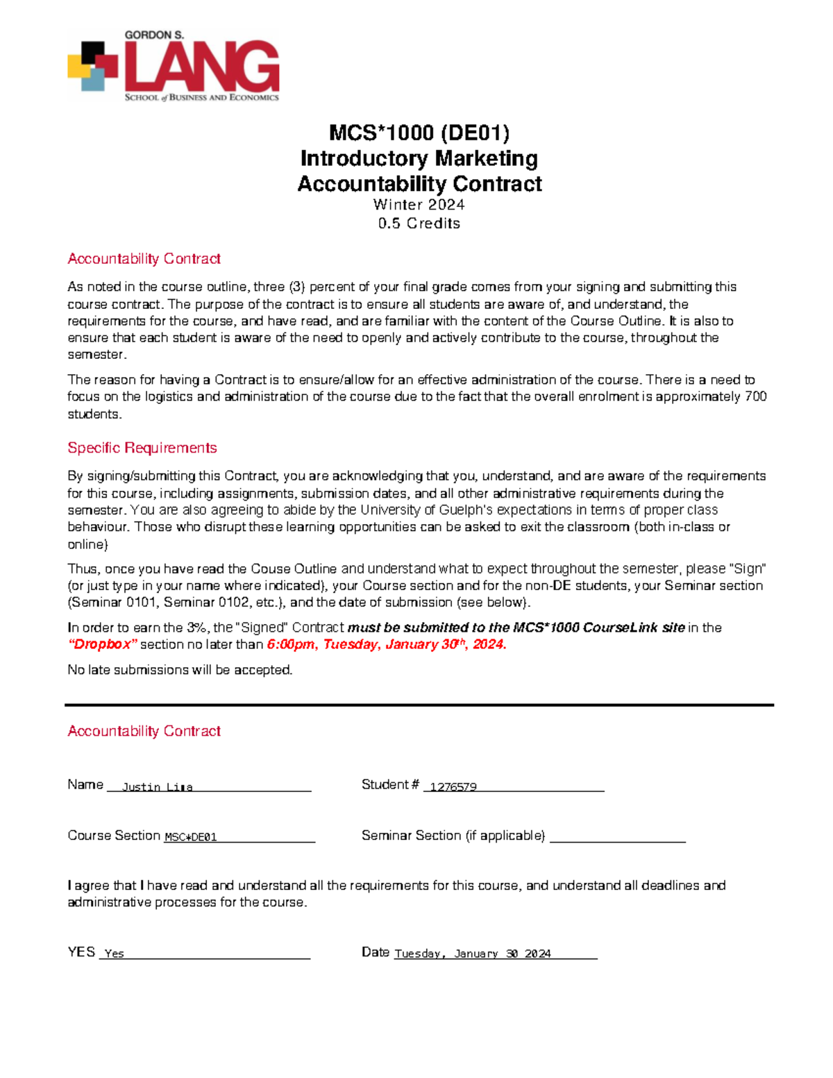 W24 Contract - lecure notes - MCS* 1000 (DE 01 ) Introductory Marketing ...