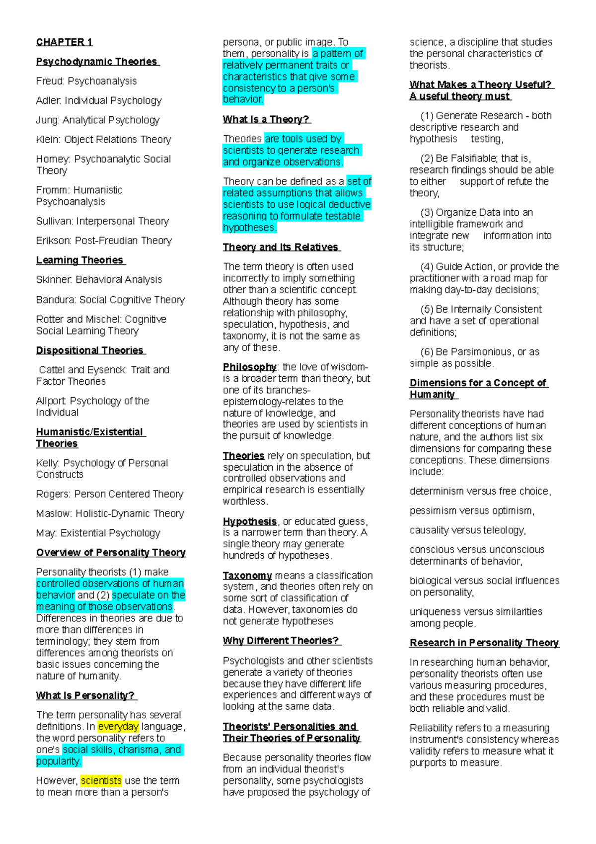 Psychological Statistics Summary - CHAPTER 1 Psychodynamic Theories ...