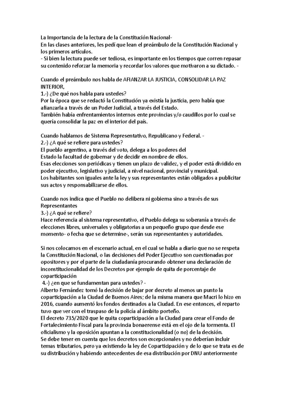 Trabajo práctico Constitución - La Importancia de la lectura de la ...