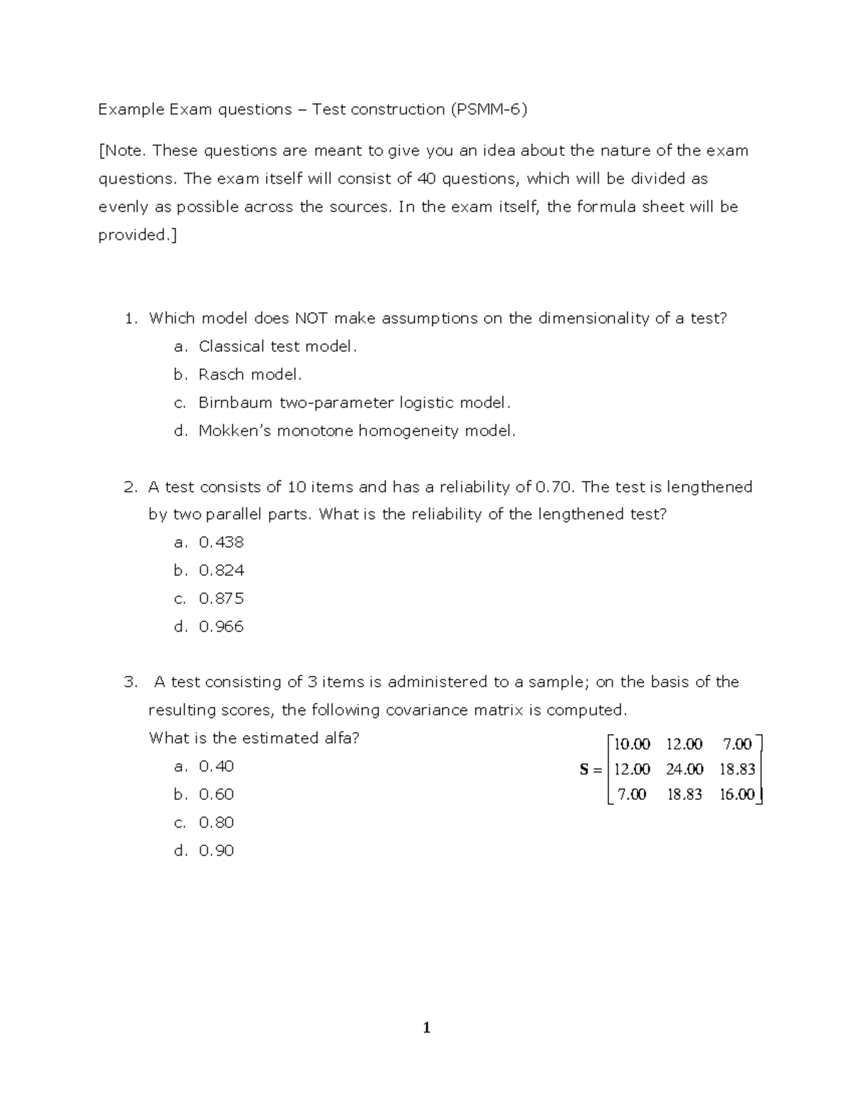 Example Examquestions 2019-2020 - Example Exam questions – Test ...