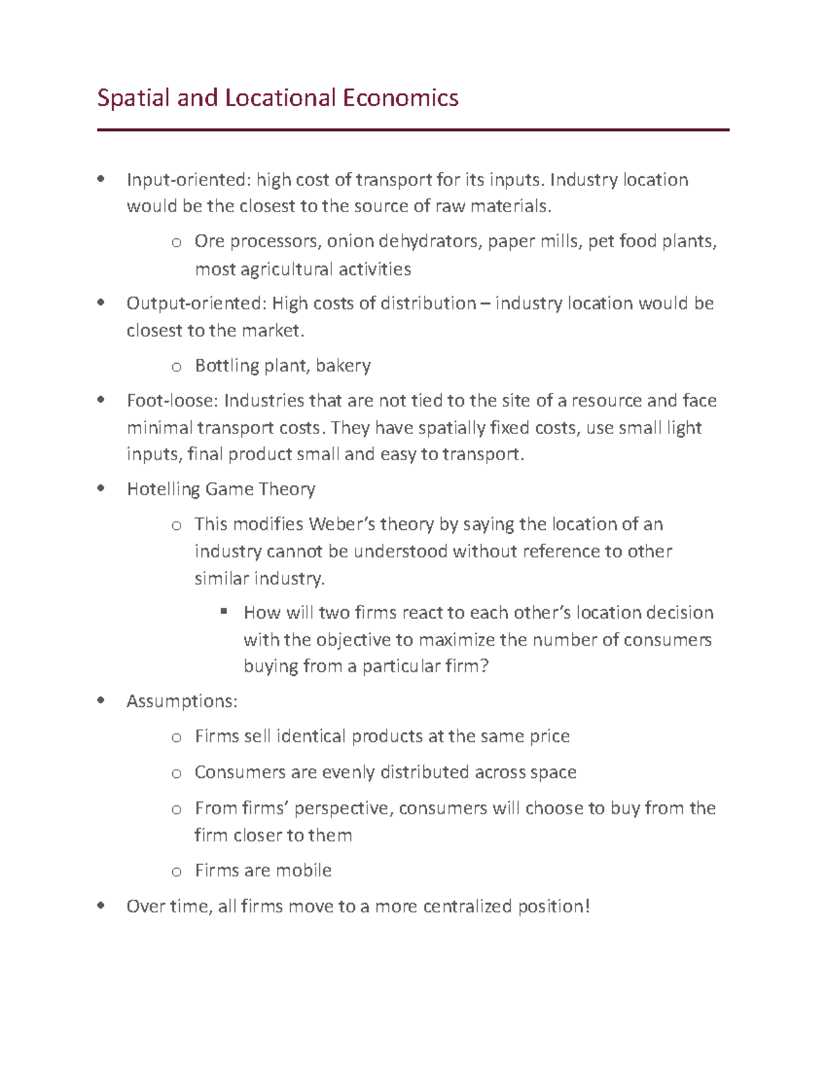 Spatial and Locational Economics - Industry location would be the ...