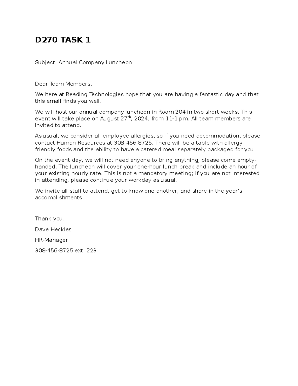 D270- Task 1 - This task asks to create a professional and inclusive ...