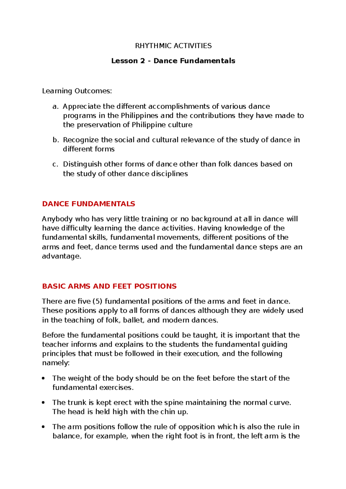 Dance Fundamentals - RHYTHMIC ACTIVITIES Lesson 2 - Dance Fundamentals ...