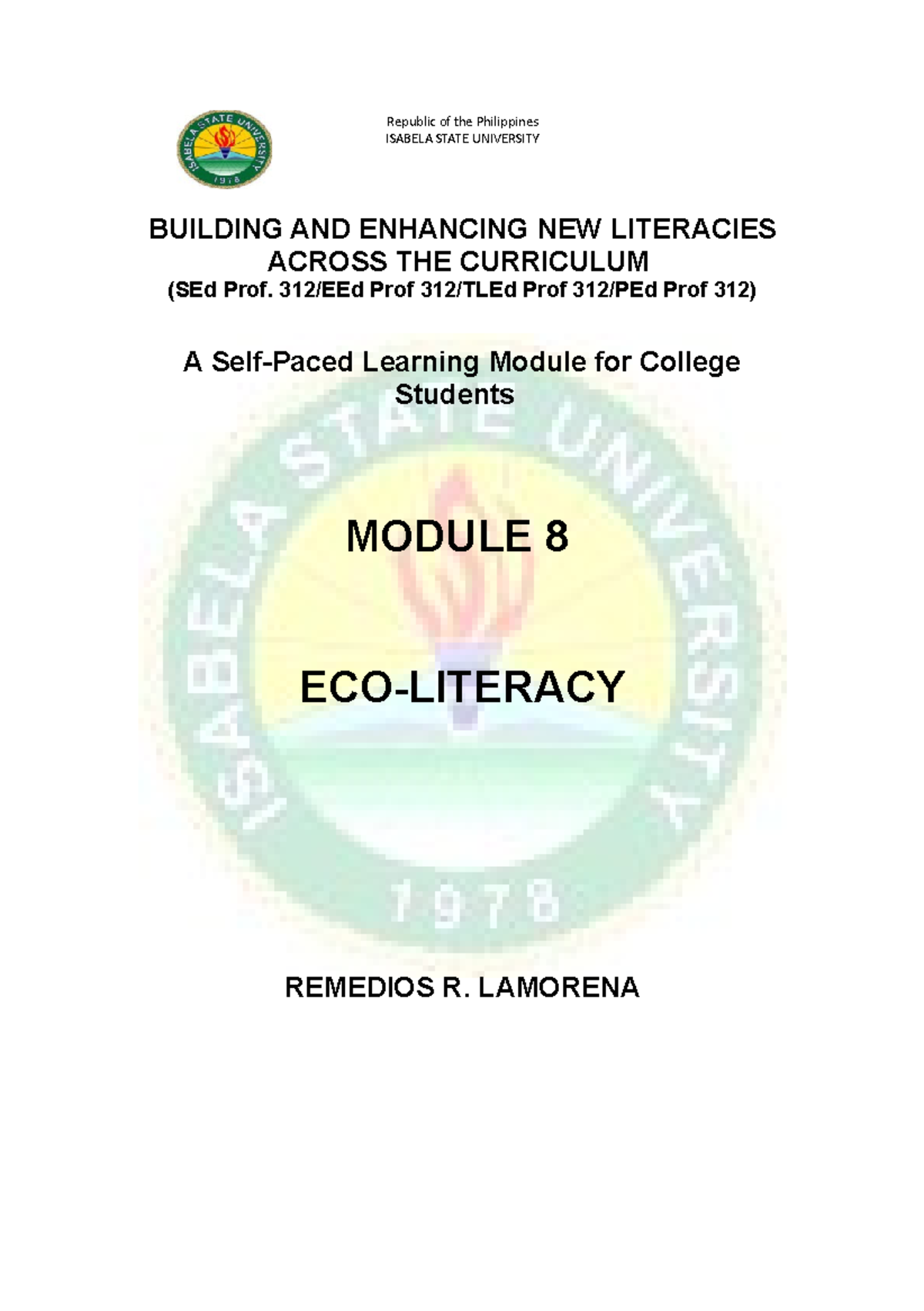 Mdule 8 lieracies edited - Republic of the Philippines ISABELA STATE UNIVERSITY BUILDING AND ...